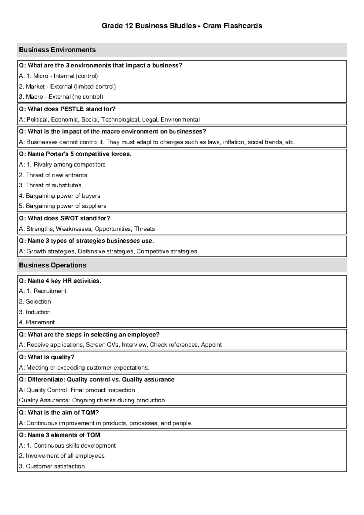 Grade 12 Business Studies Cram Notes: Business Environments ...