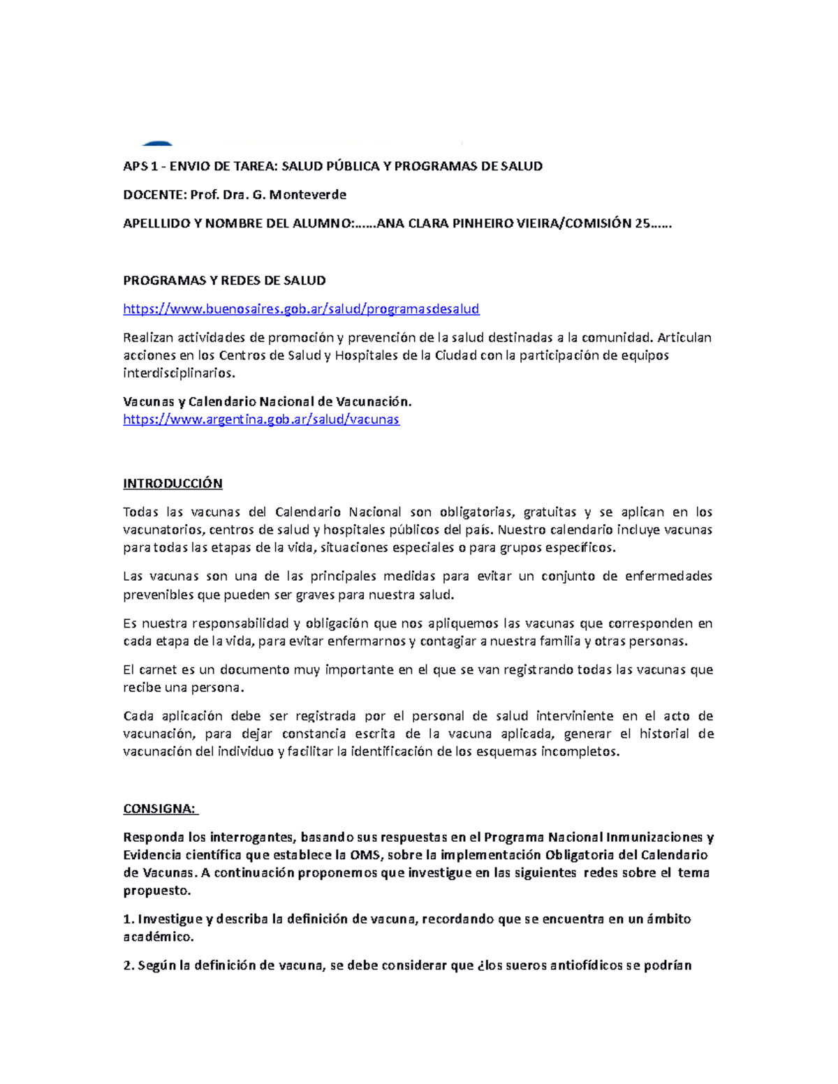 Trabajo Práctico APS 1 - Salud Pública y Vacunación Unidad 4 - Studocu
