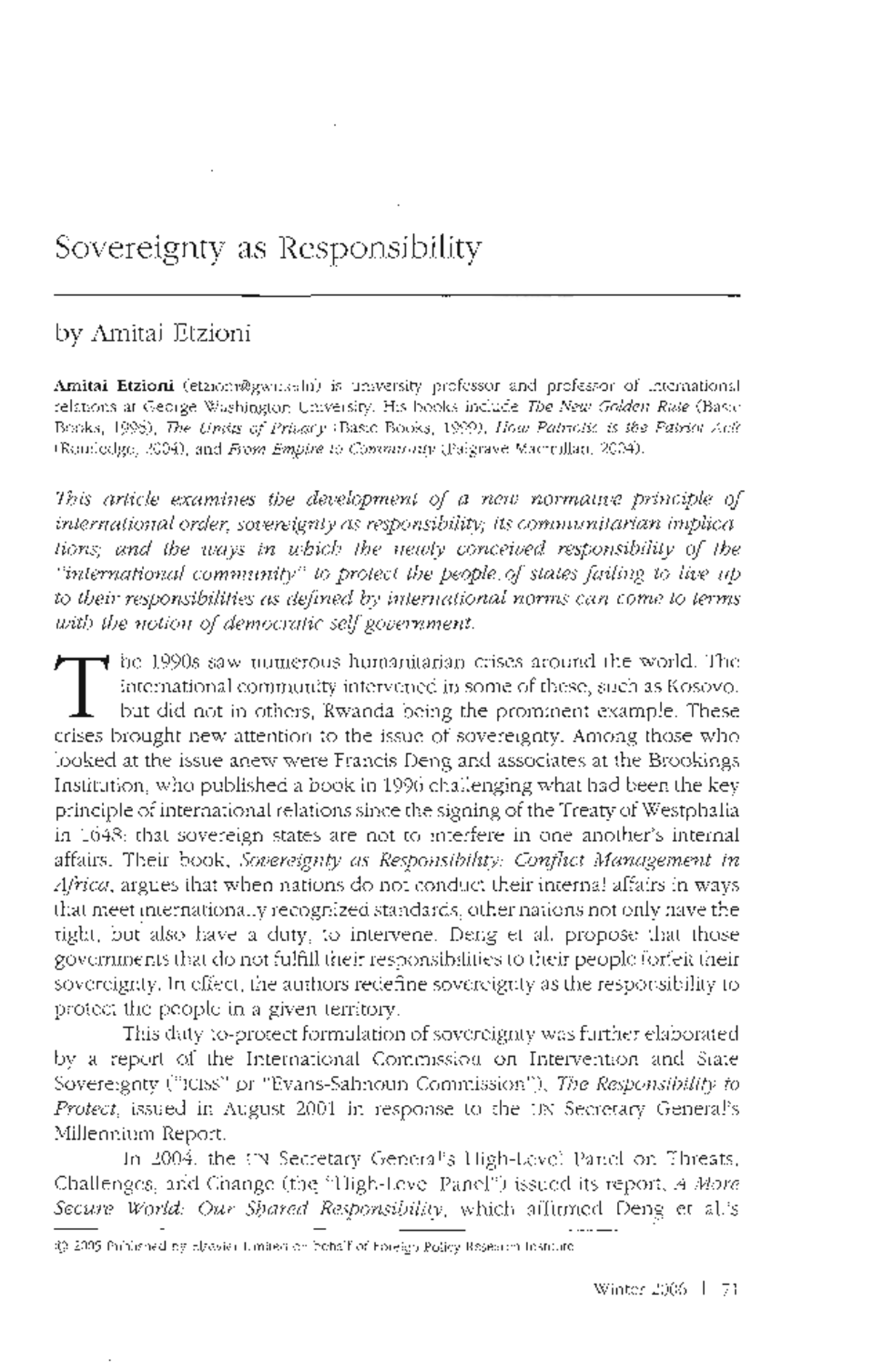 Sovereignty as Responsibility: A New Normative Principle - Studocu