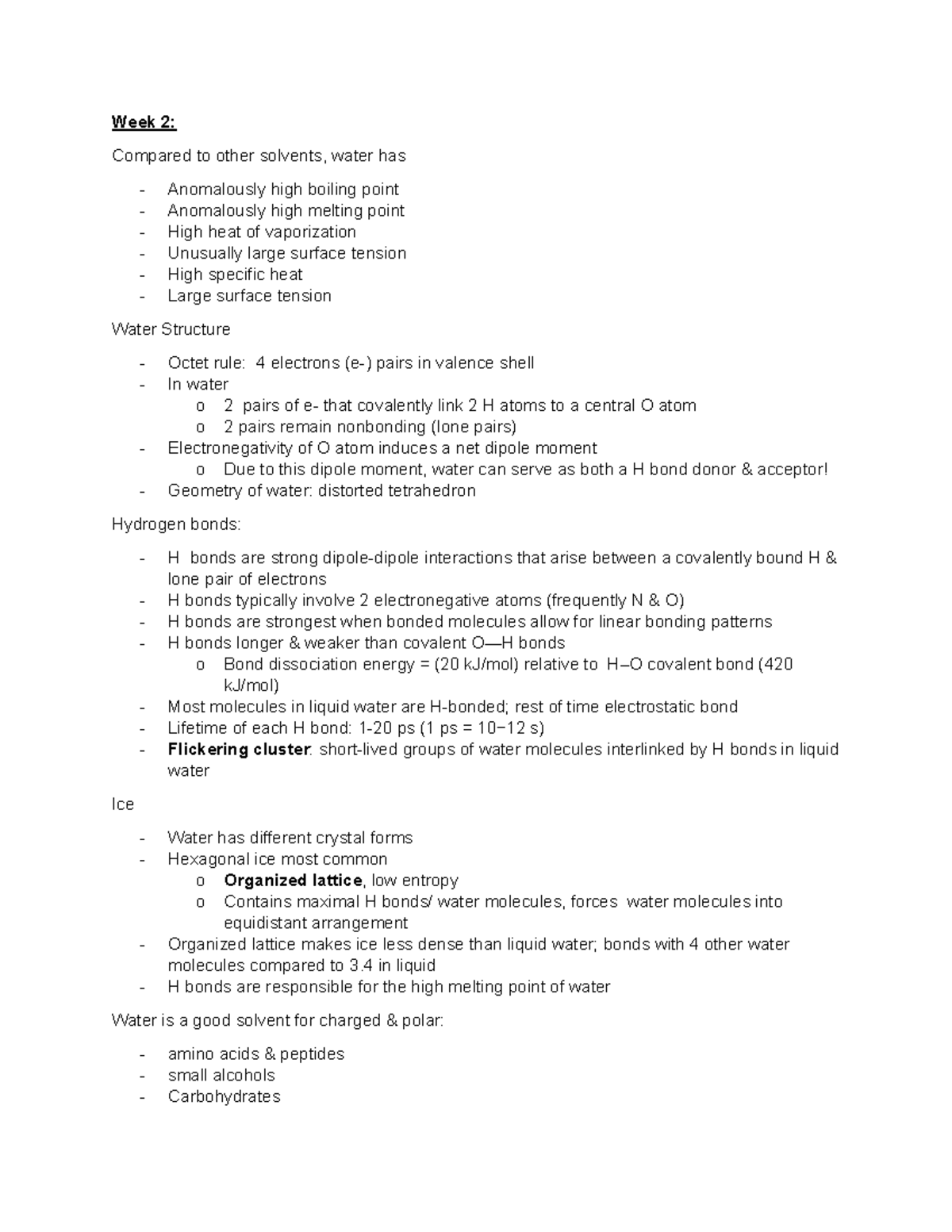 Biochemistry Week 2 - Dr. Kyle Murphy - Week 2: Compared to other ...