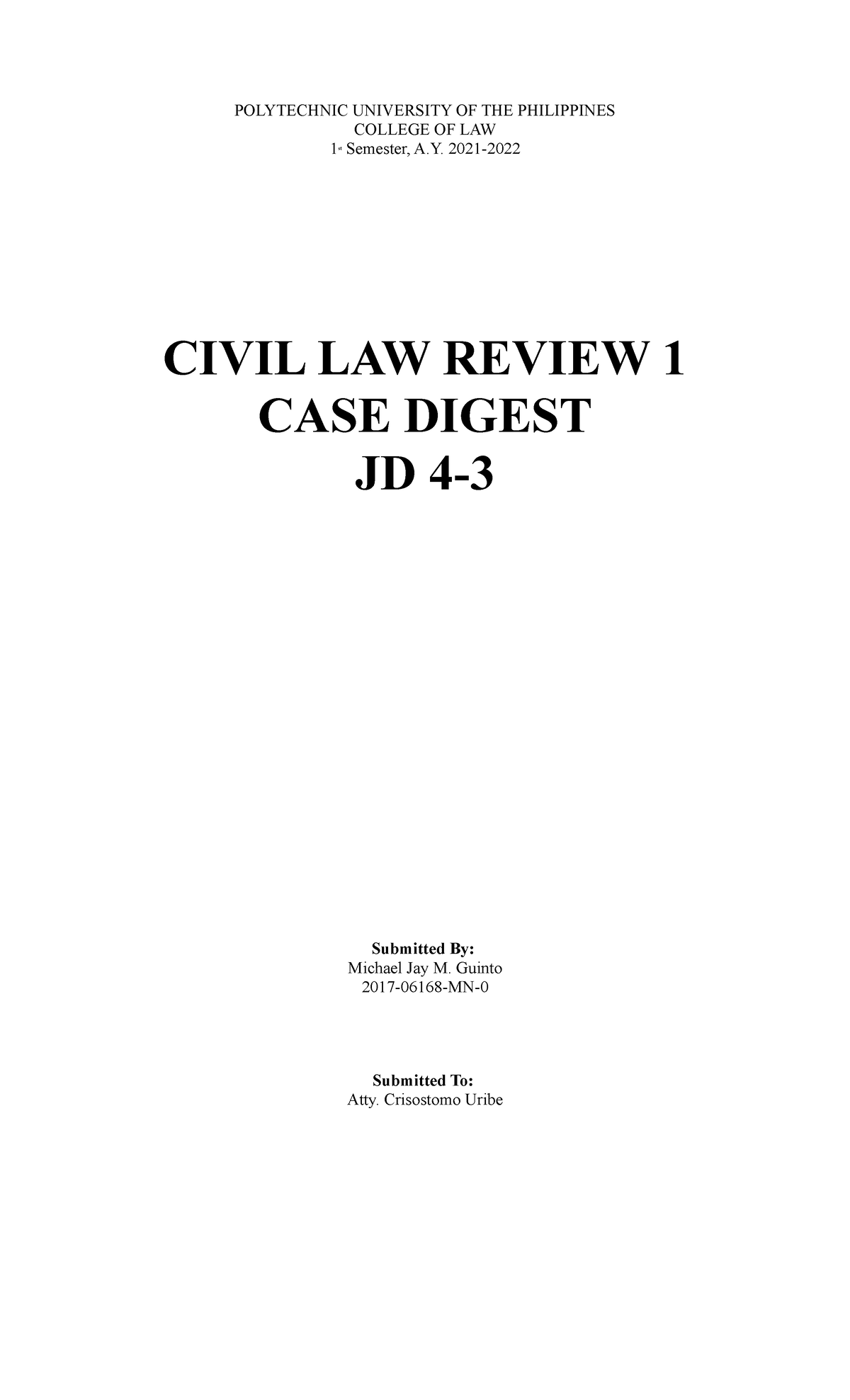 Case Digests: Civil Law Review 1 (CivRev1) - Key Legal Interpretations ...