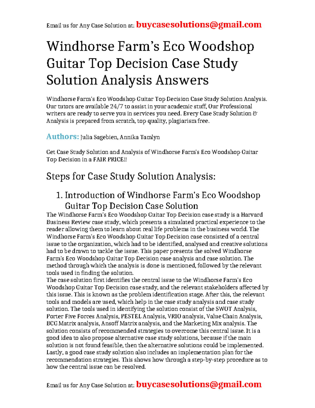 **Windhorse Farm Eco Woodshop Guitar Top Decision Case Study Solution ...
