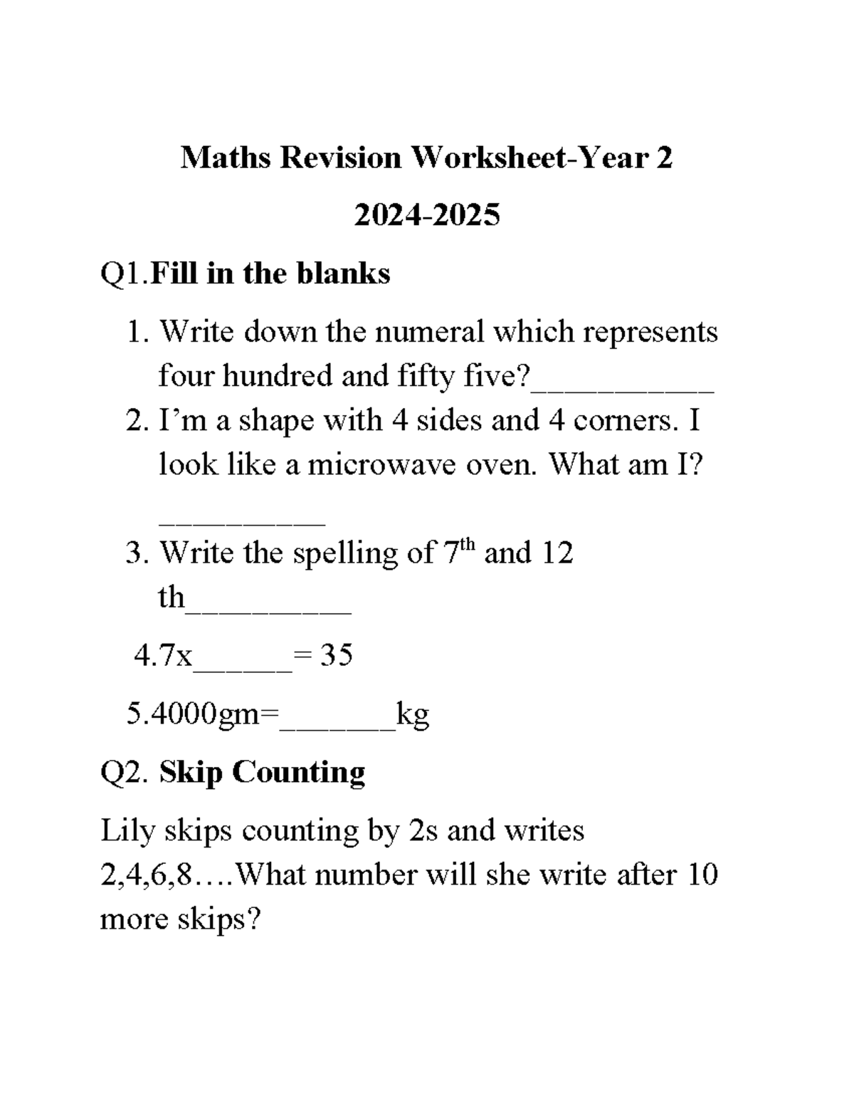 Maths Revision Worksheet: Key Concepts & Practice Q1-Q6 - Studocu