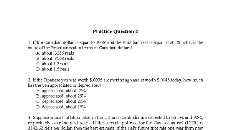 Practice Question 2: Currency Exchange and Arbitrage Analysis - Studocu