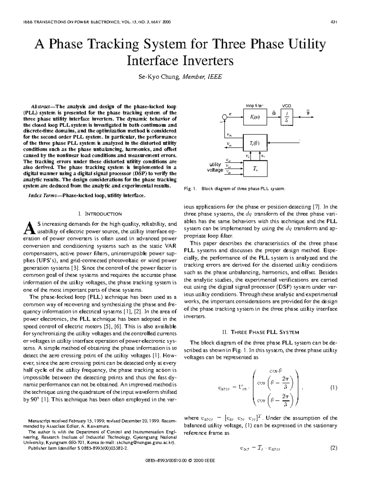 A Phase Tracking System for Three Phase Utility - The dynamic behavior ...