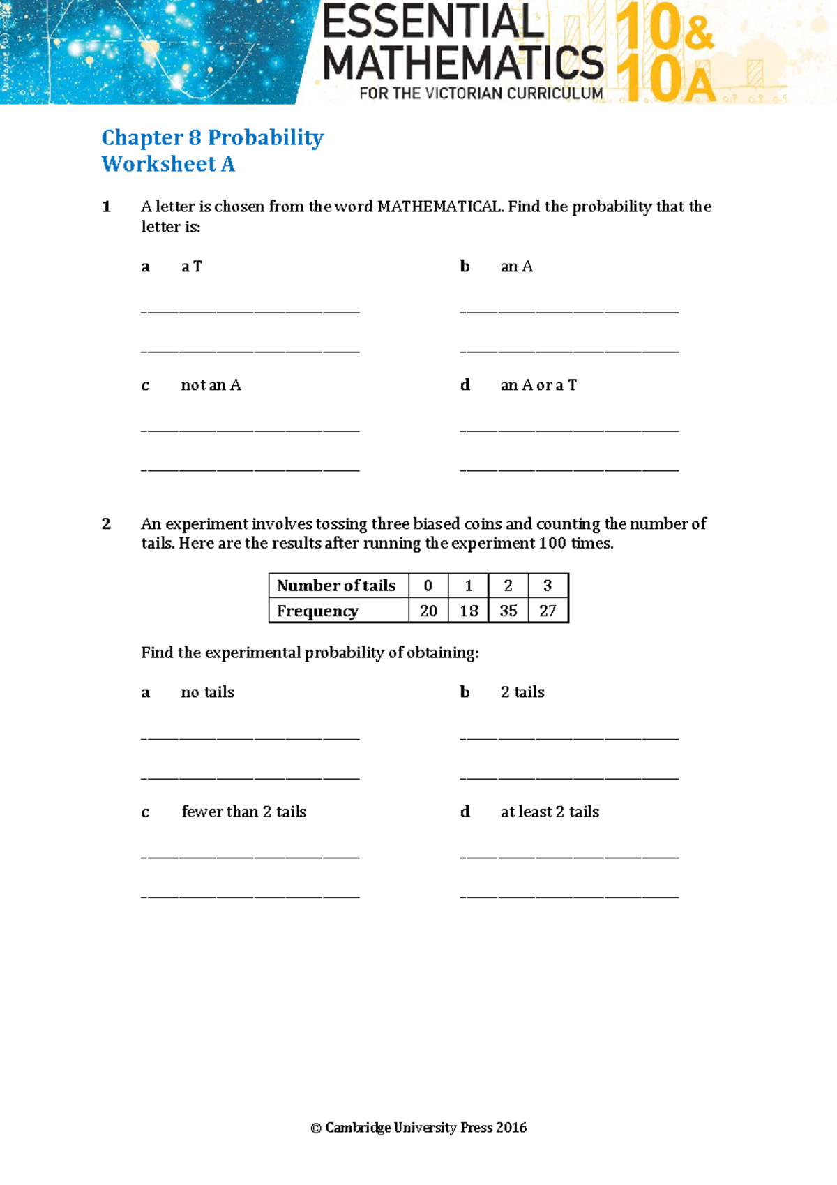 Chapter 8 Probability Worksheets & Solutions (MATH 101) - Studocu