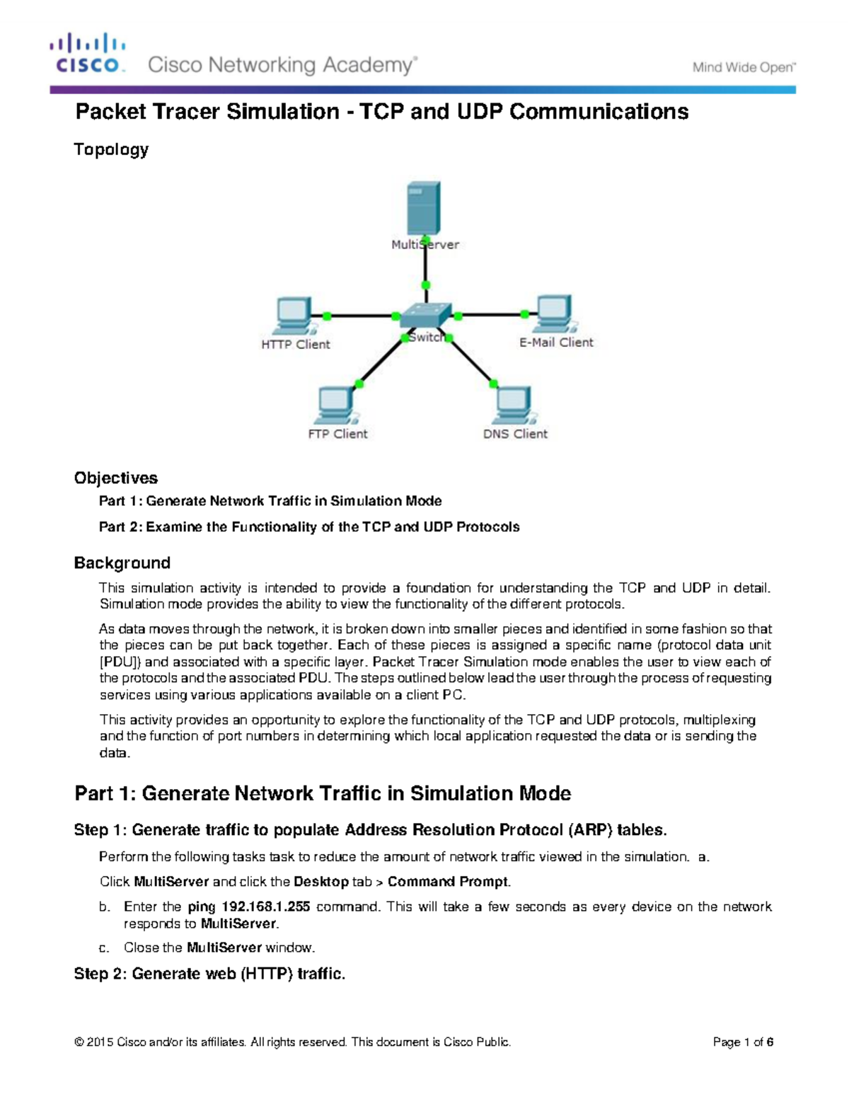 LAB2 Packet Tracer Simulation - Topology Objectives Part 1: Generate ...