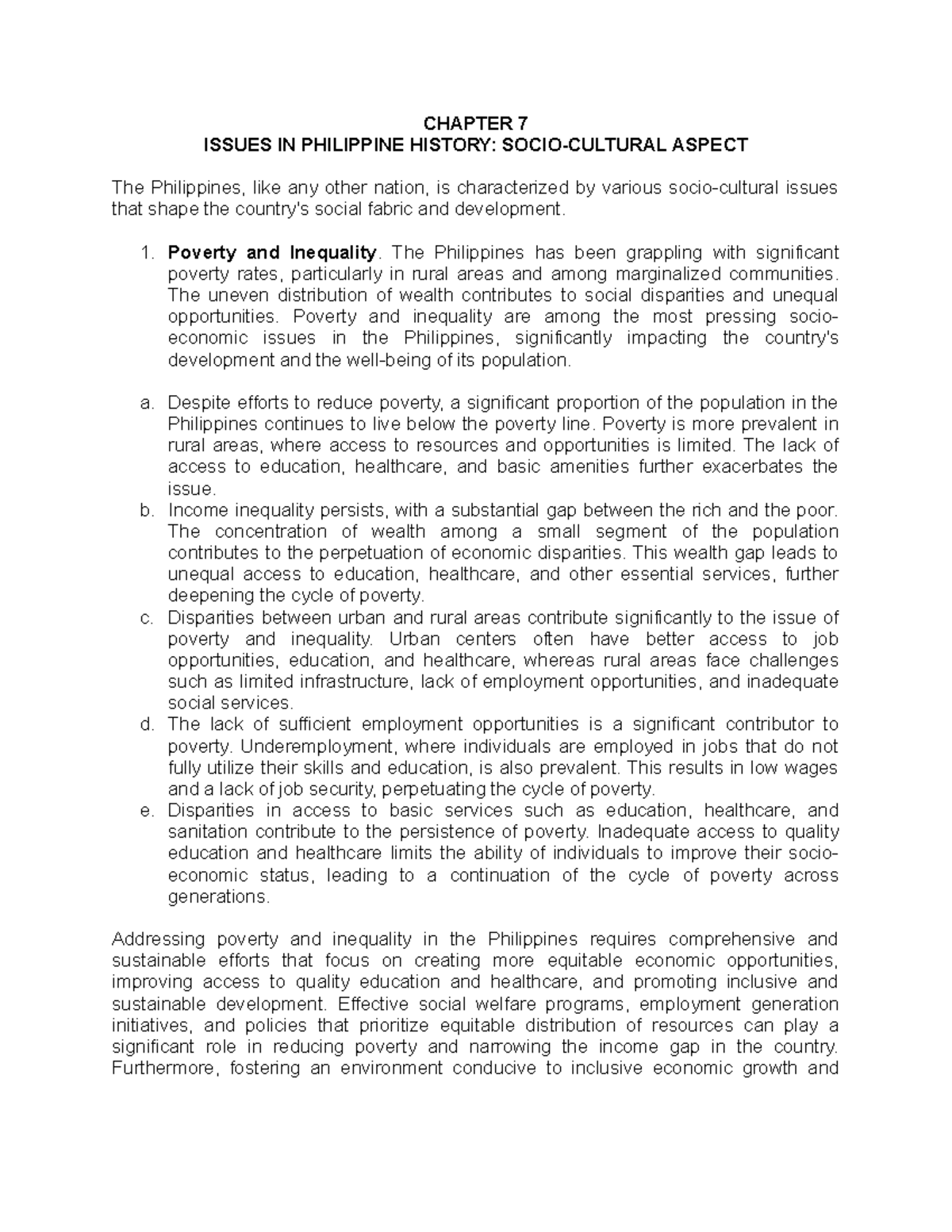 CHAPTER 7: KEY ISSUES IN PHILIPPINE HISTORY AND SOCIETY - Studocu