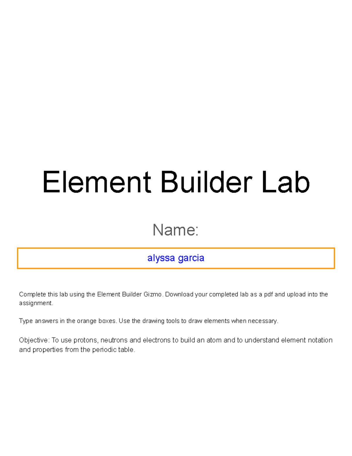 Element builder lab - welcome - Element Builder Lab Name: Complete this ...