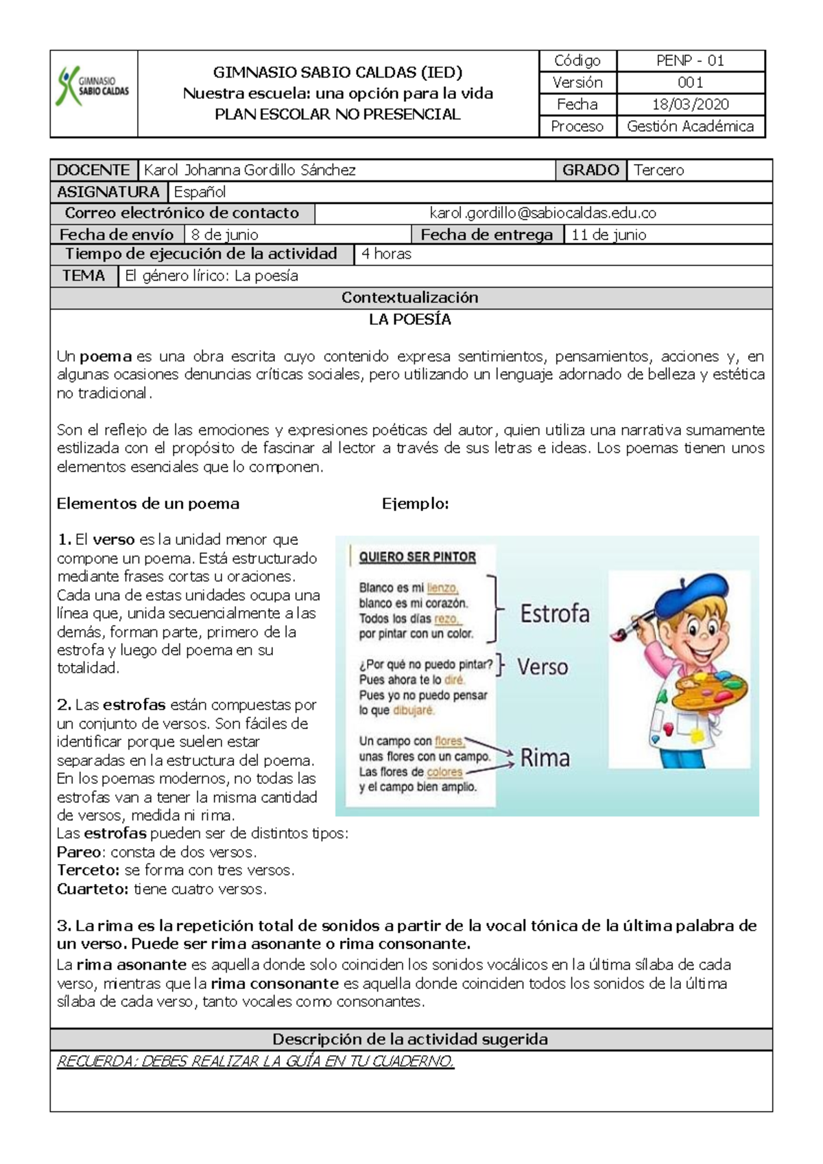 Tercero Español: Actividades sobre el Género Lírico y Poesía - Studocu