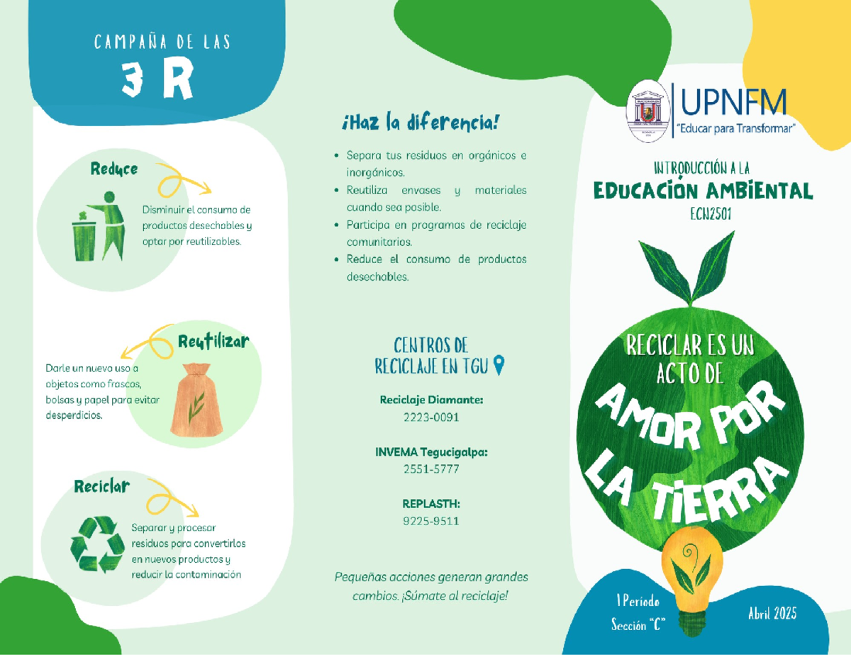 CAMPAÑA DE LAS 3 R: Reciclaje y Educación Ambiental ECN2501 - Studocu