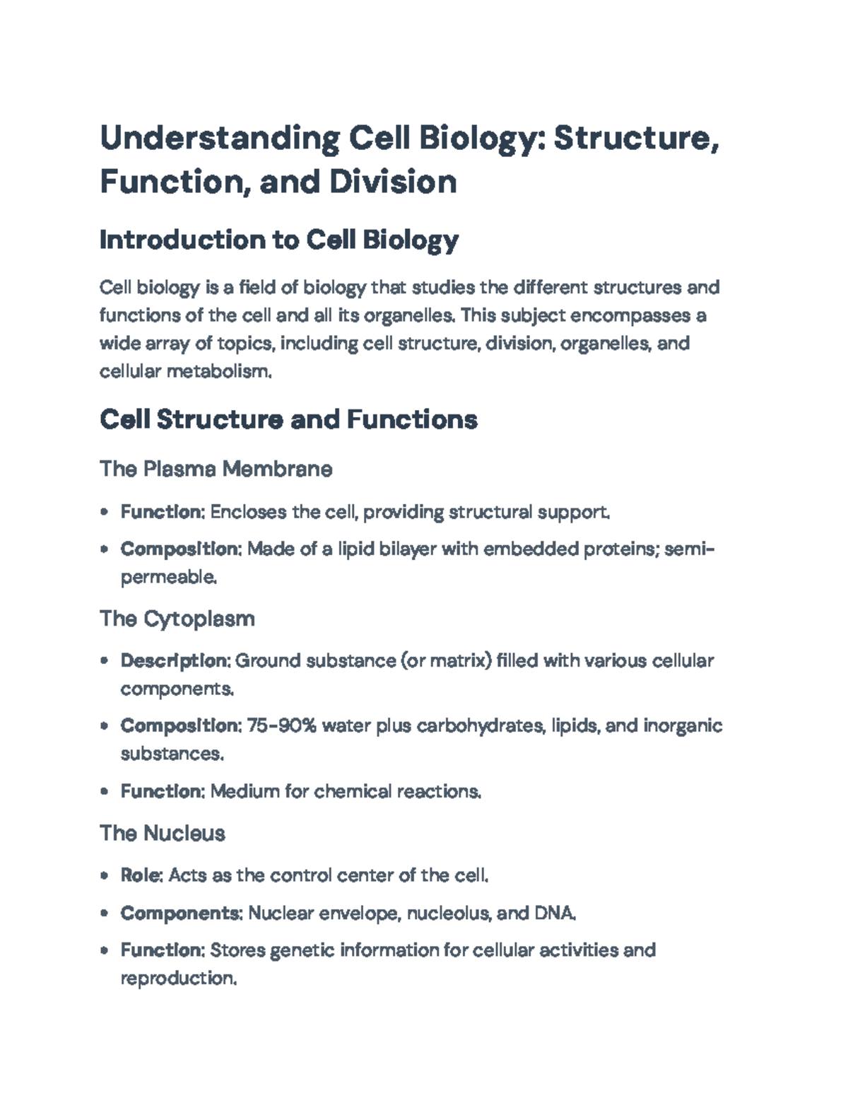 Understanding Cell Biology: Structure, Function, and Division - Understanding Cell Biology ...