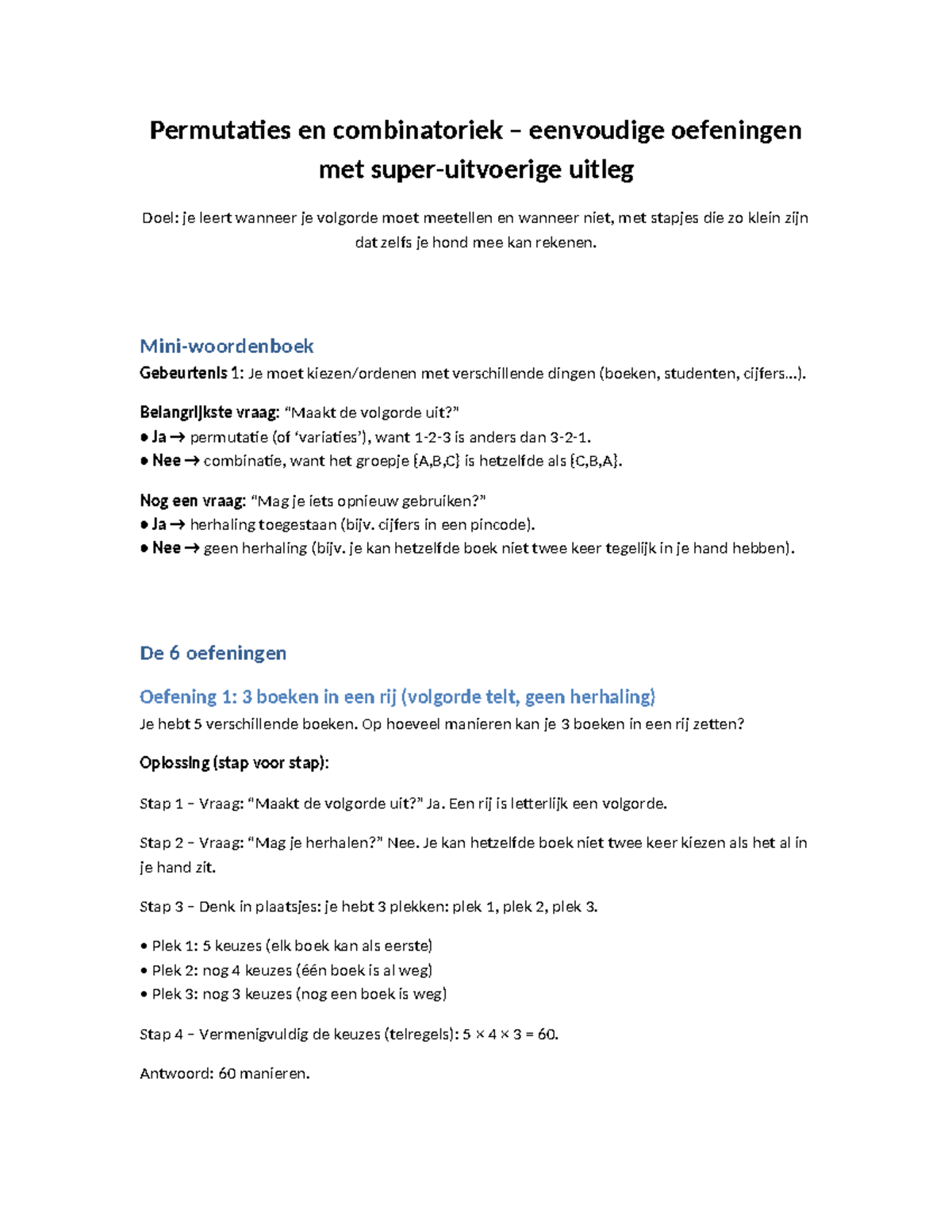 Permutaties en Combinatoriek: Oefeningen met Uitleg en Voorbeelden ...