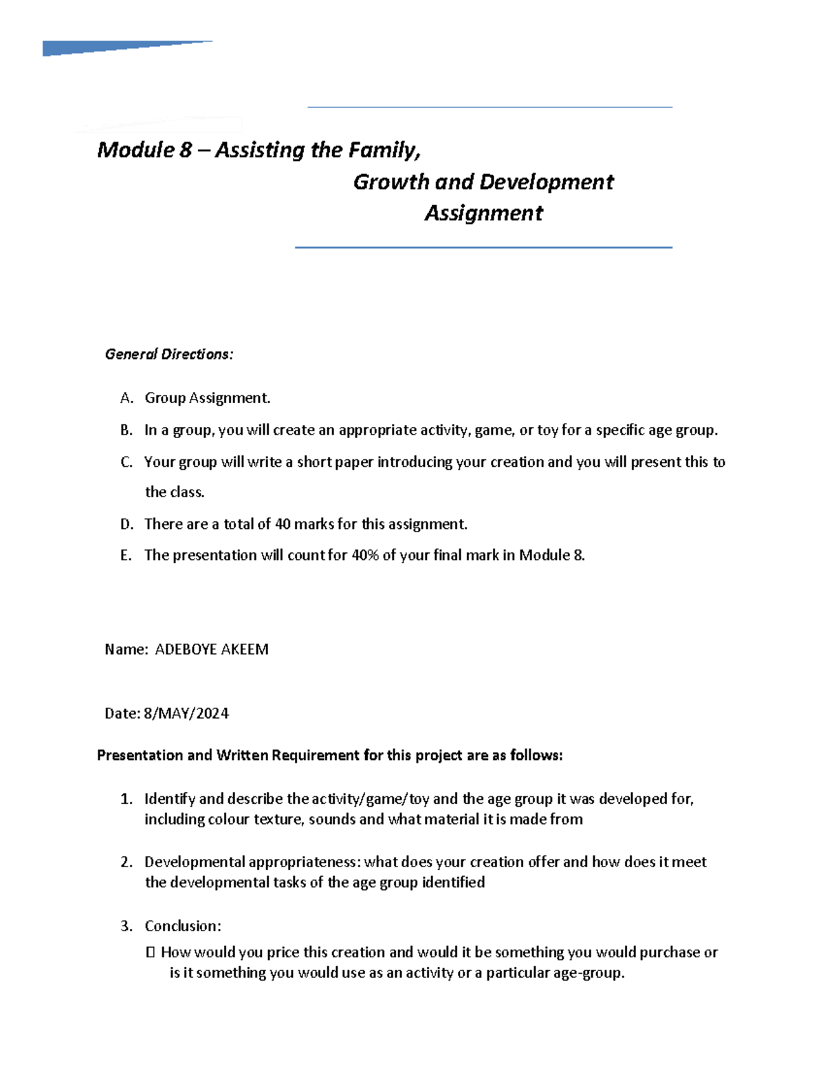 Module 8 Assignment: Creating Developmentally Appropriate Games for ...