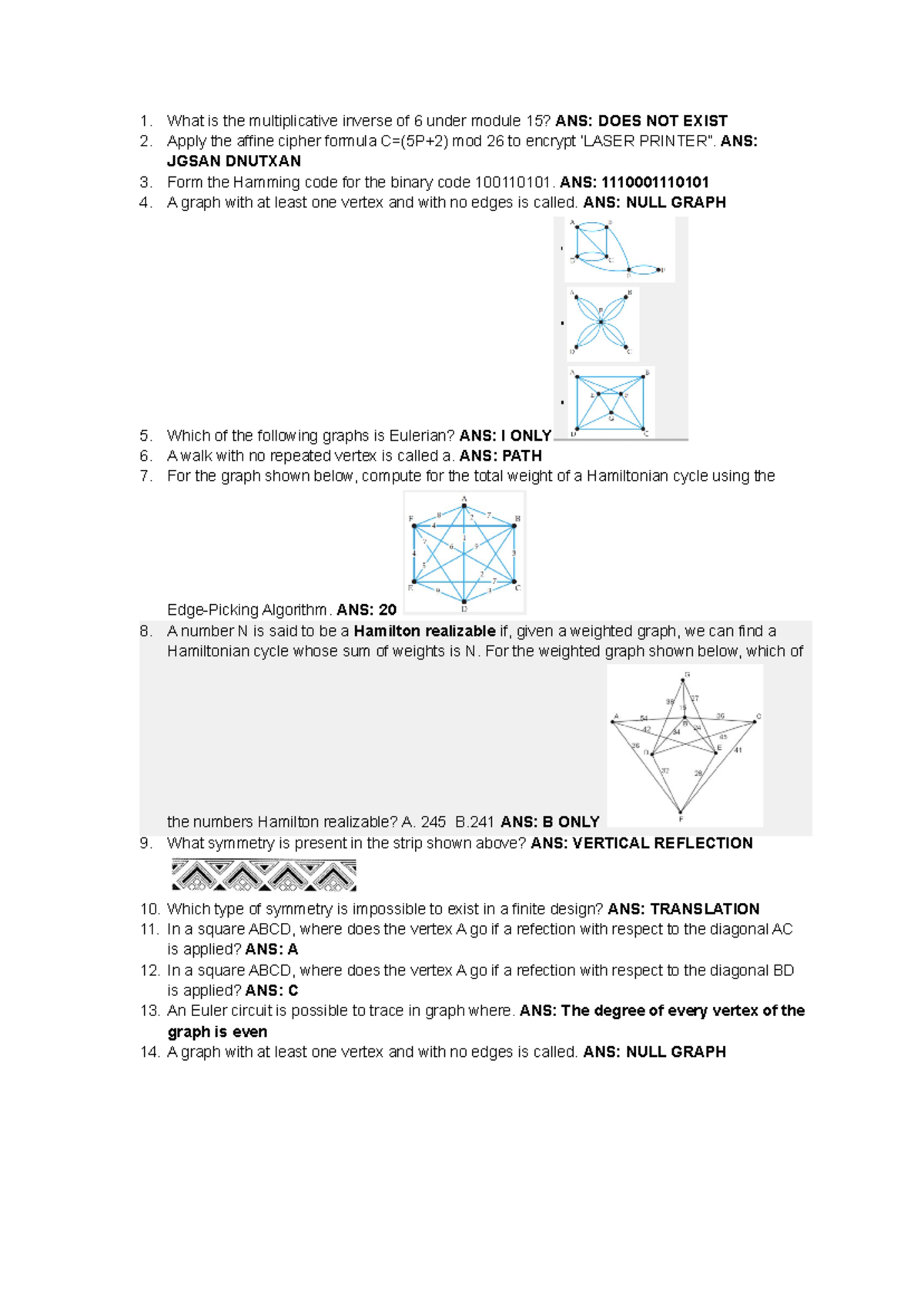 PSM3 - Quiz on Graph Theory and Symmetry Concepts - Studocu