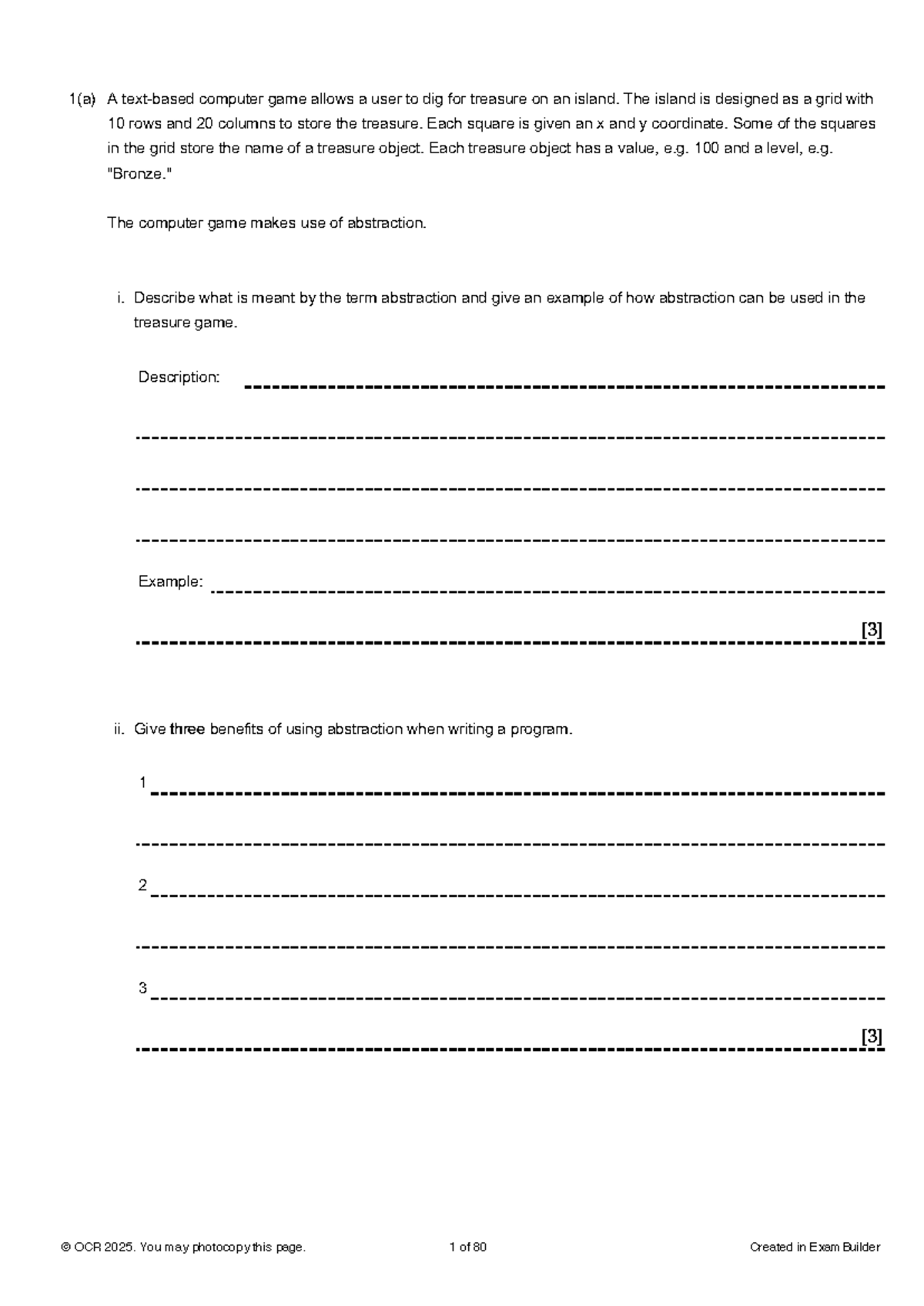 Computing Past Paper OCR 2025: Treasure Game & Algorithms - Studocu