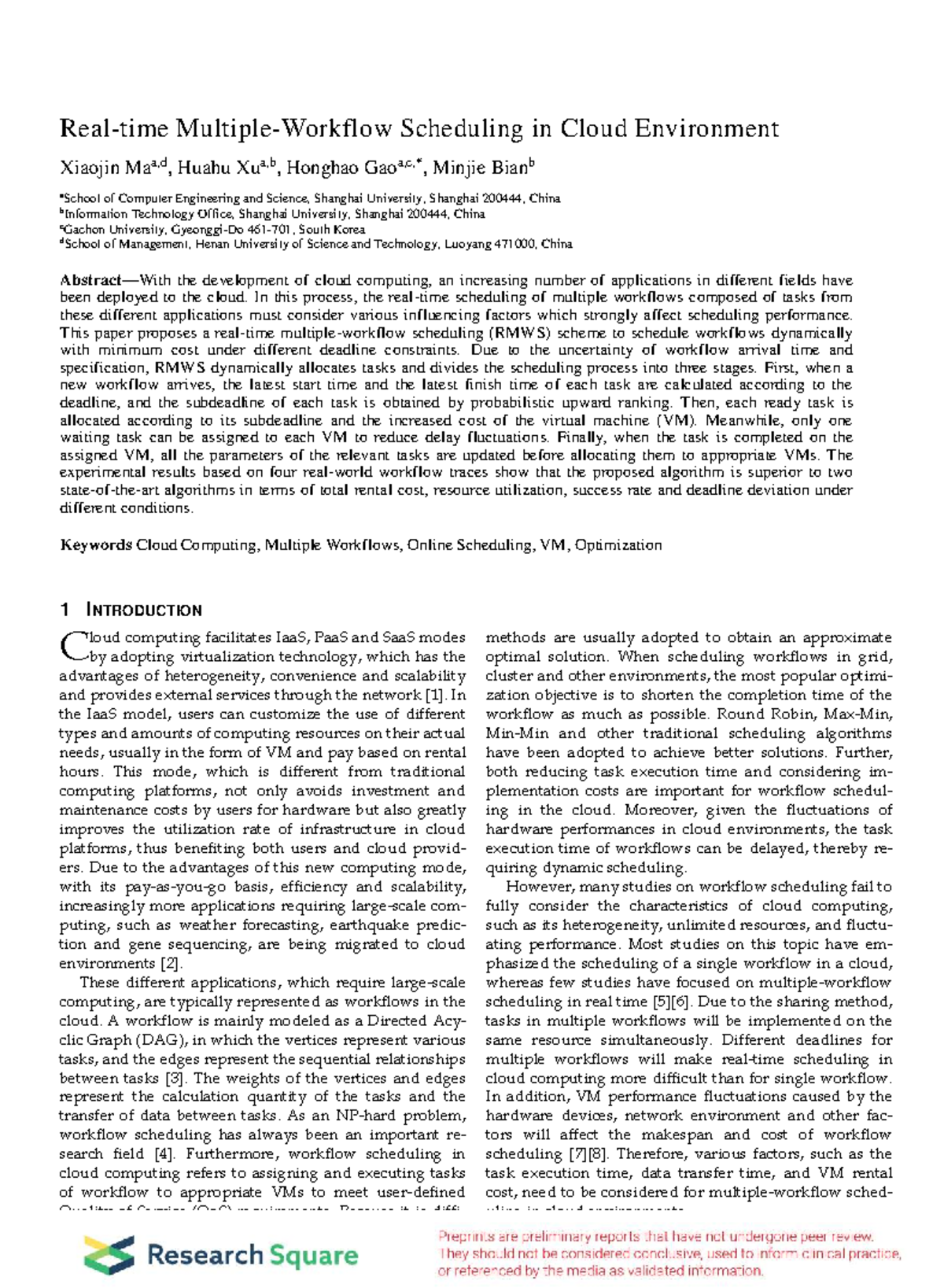 Real-time Multiple-Workflow Scheduling in Cloud Computing (RMWS) - Studocu