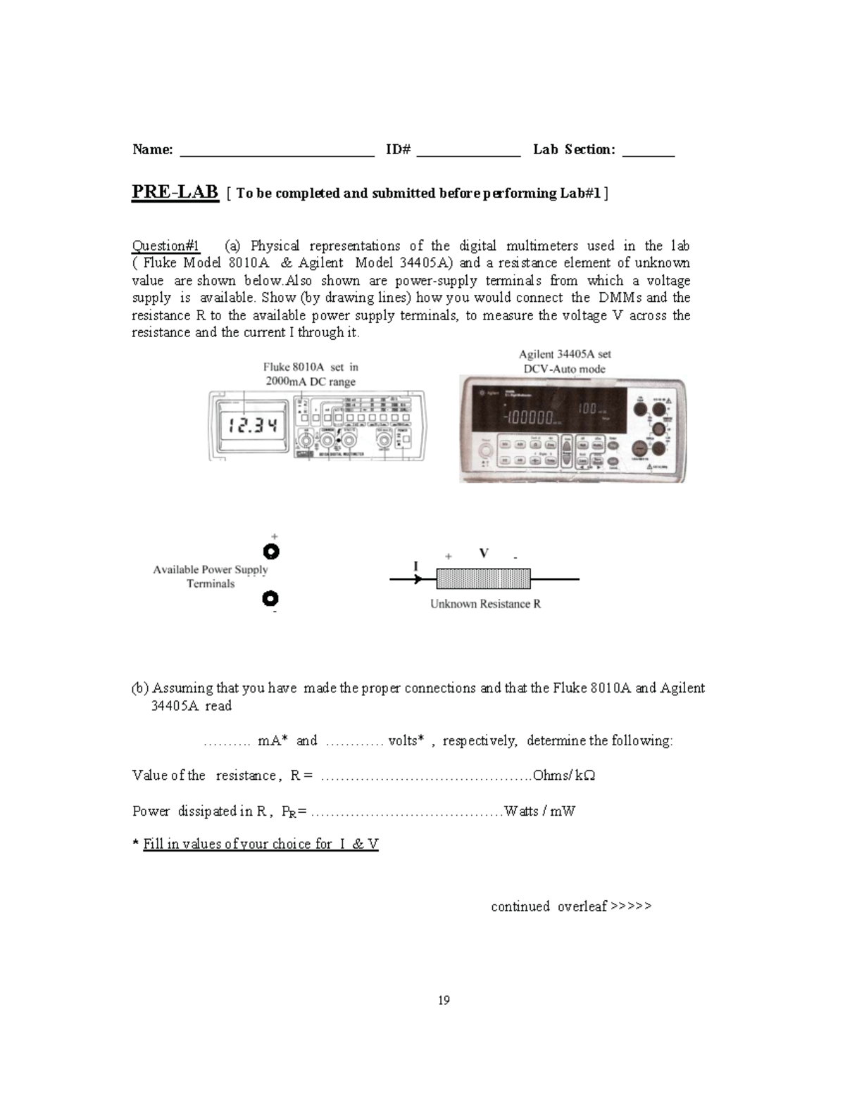 Pre Lab 1: DMM Connections & Resistance Measurement Guide - Studocu