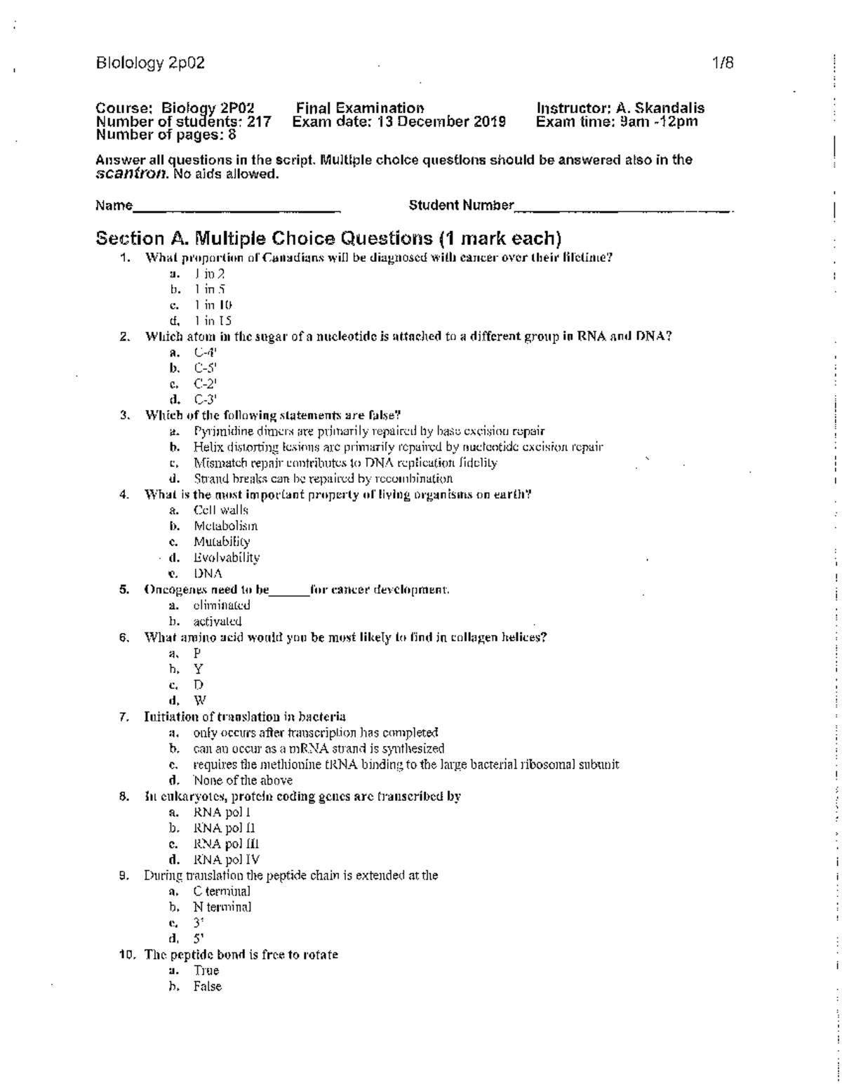 BIOL 2P02 Final Exam - Comprehensive Review Questions and Answers - Studocu