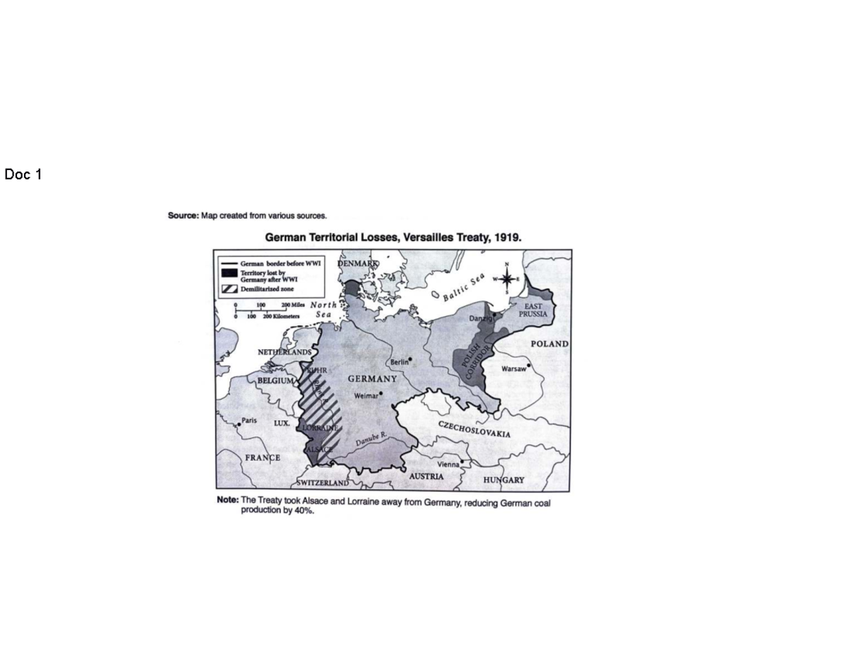 Unit 7 DBQ: German Territorial Losses & Treaty of Versailles, 1919 ...
