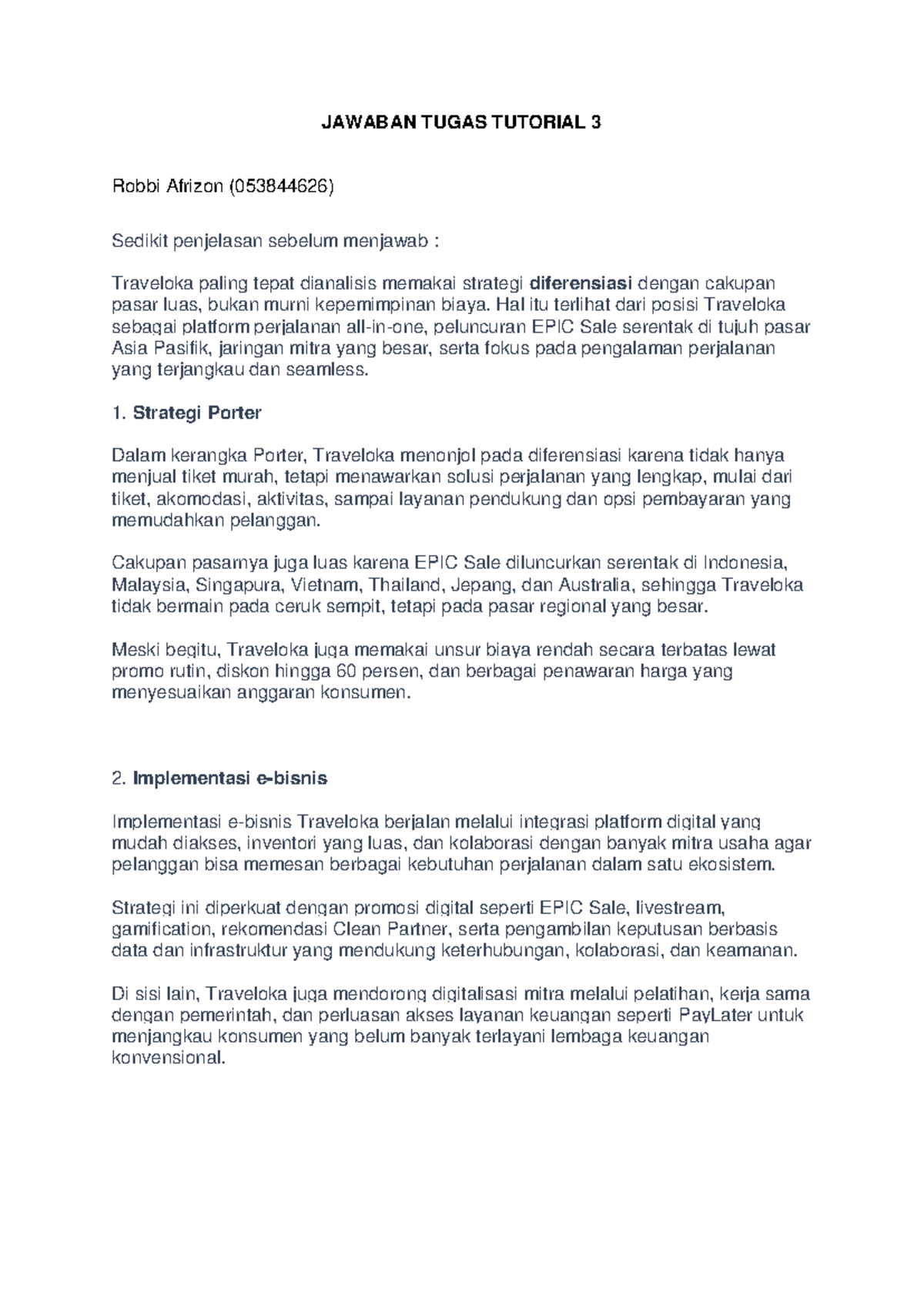 T3 E-Bisnis: Analisis Strategi Diferensiasi Traveloka - Studocu