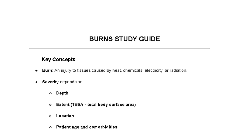 BURNS 101: Comprehensive Study Guide for Burn Management - Studocu