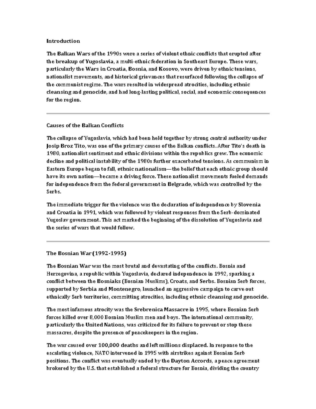 Balkans War Overview: Causes, Conflicts, and Consequences - Studocu