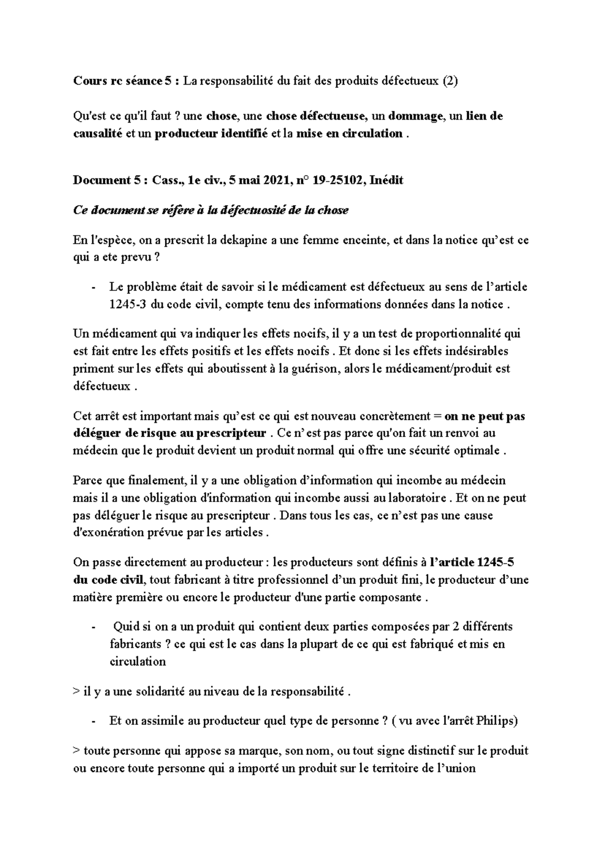 Cours RC Séance 5 : La Défectuosité des Produits et Responsabilité ...