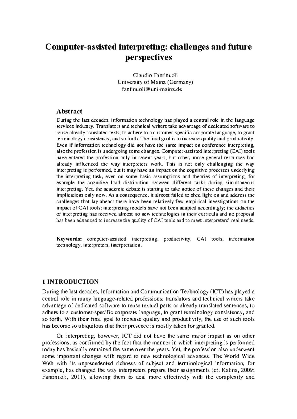 CAI Tools in Interpreting: Challenges and Future Perspectives (CAI ...