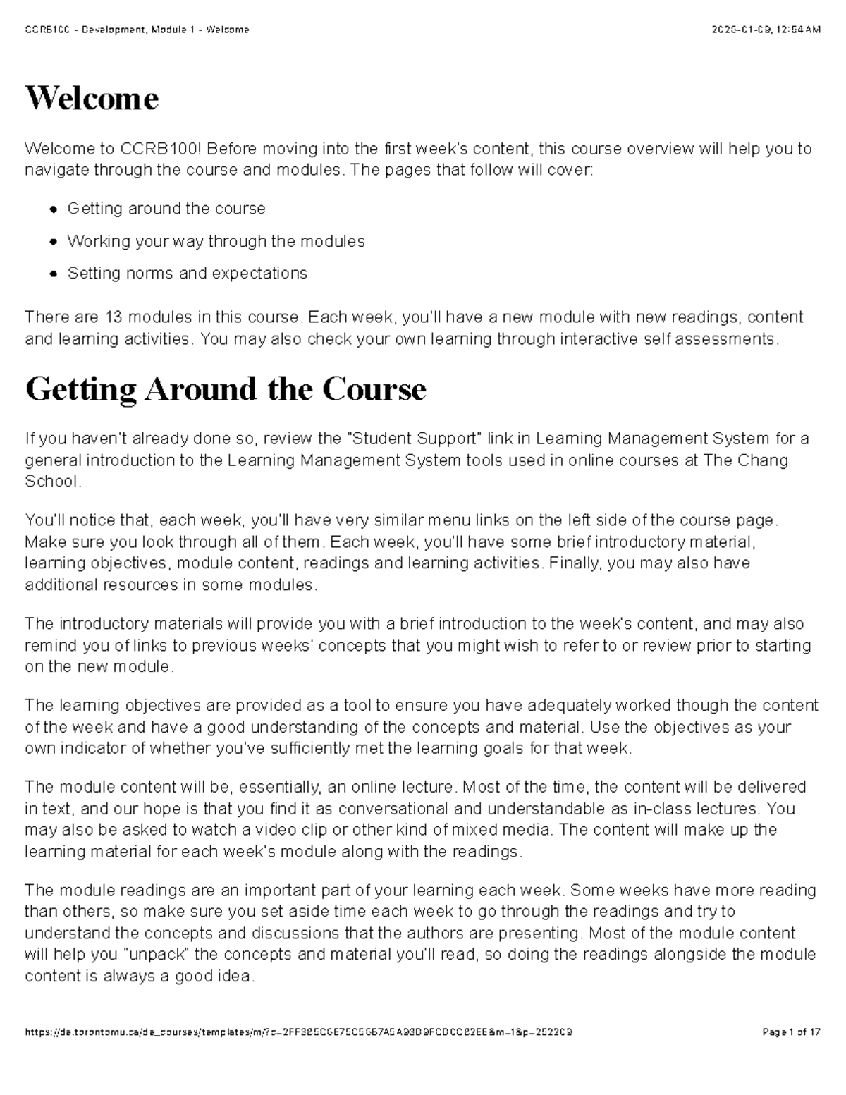 CCRB100 Development: Module 1 Overview and Welcome Guide - Studocu