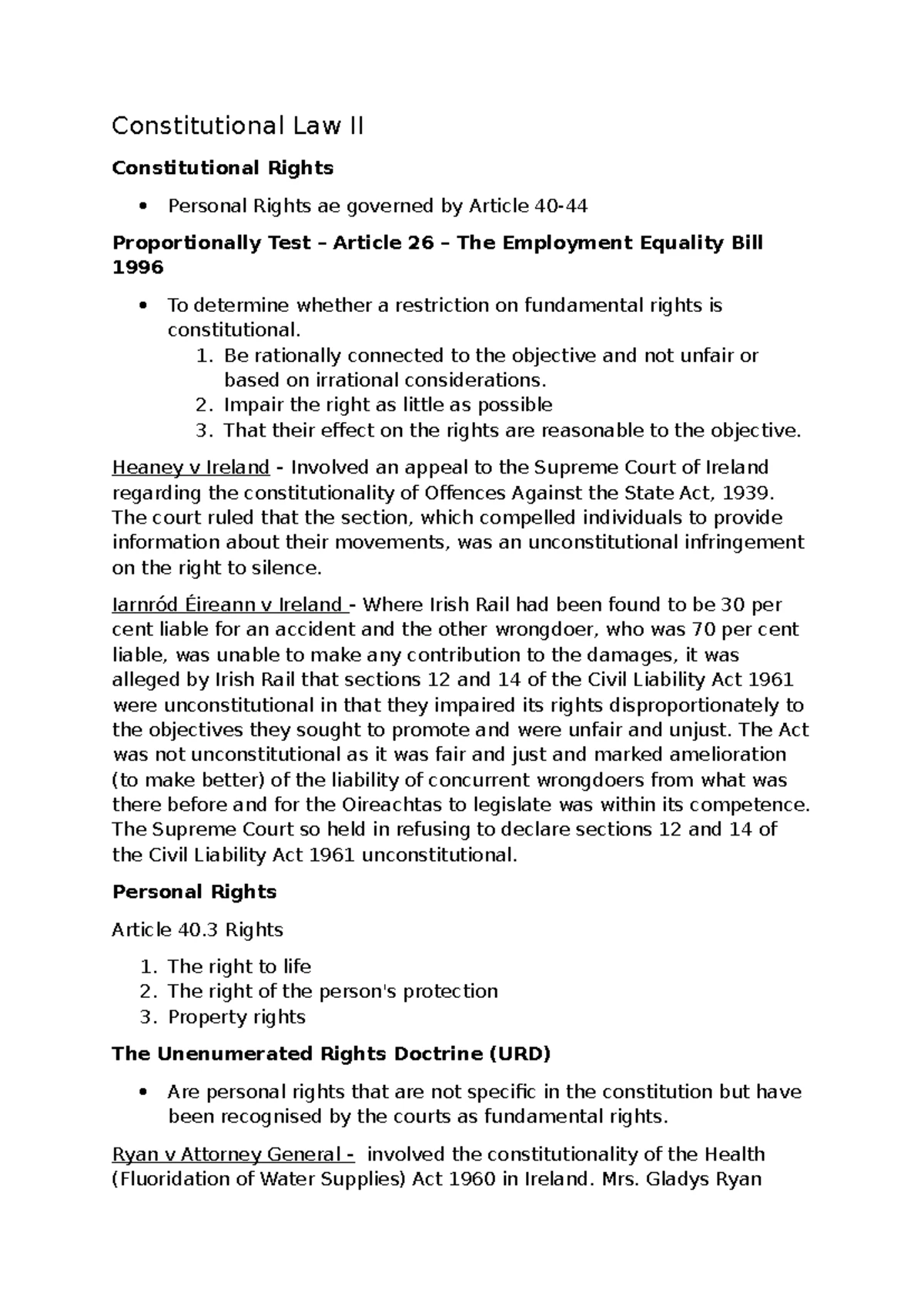 Constitutional Law 2: Tutorial 1 - Unenumerated Rights & Key Cases ...