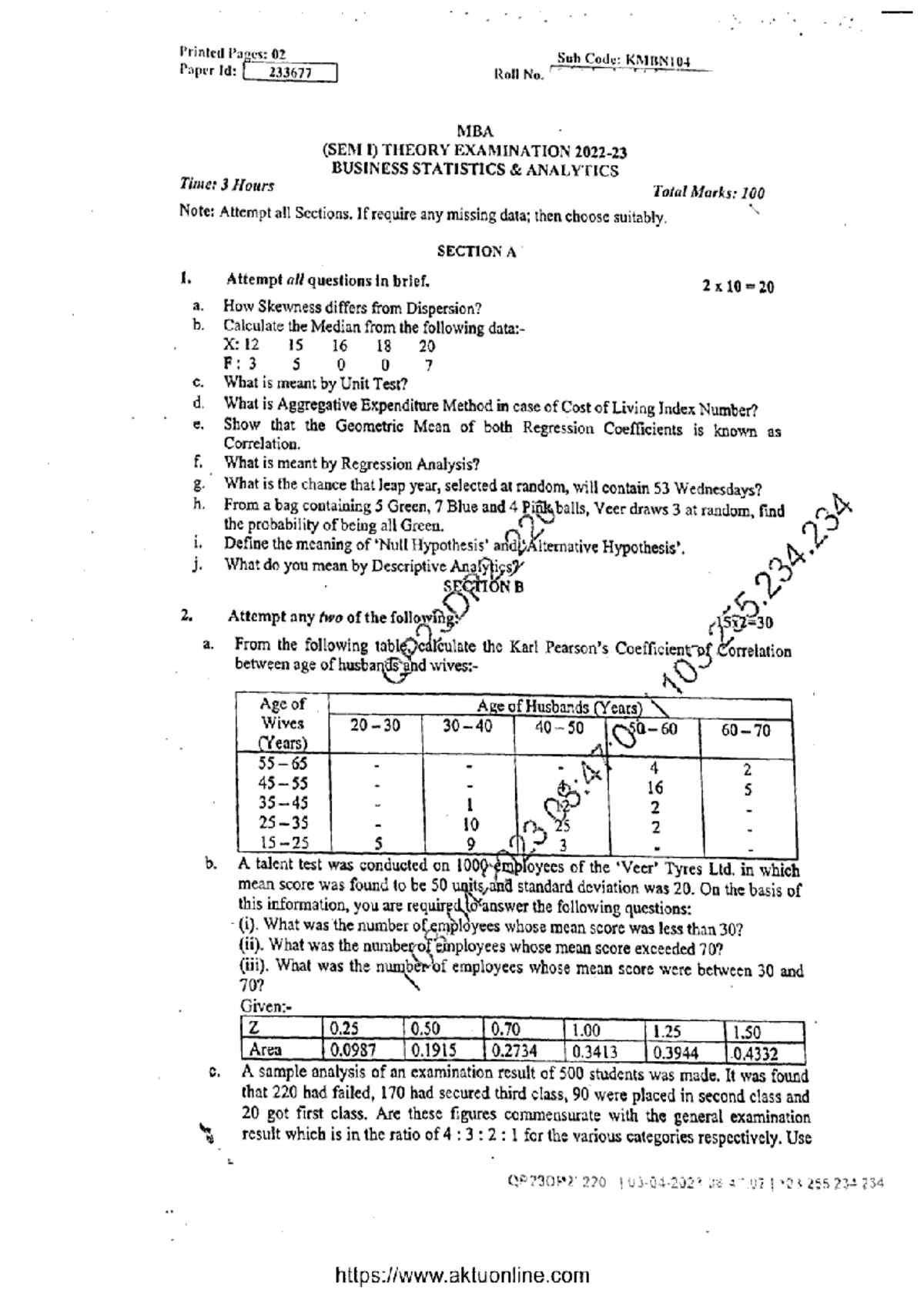 MBA SEM 1 Business Statistics & Analytics KMBN104 Exam Notes - Studocu