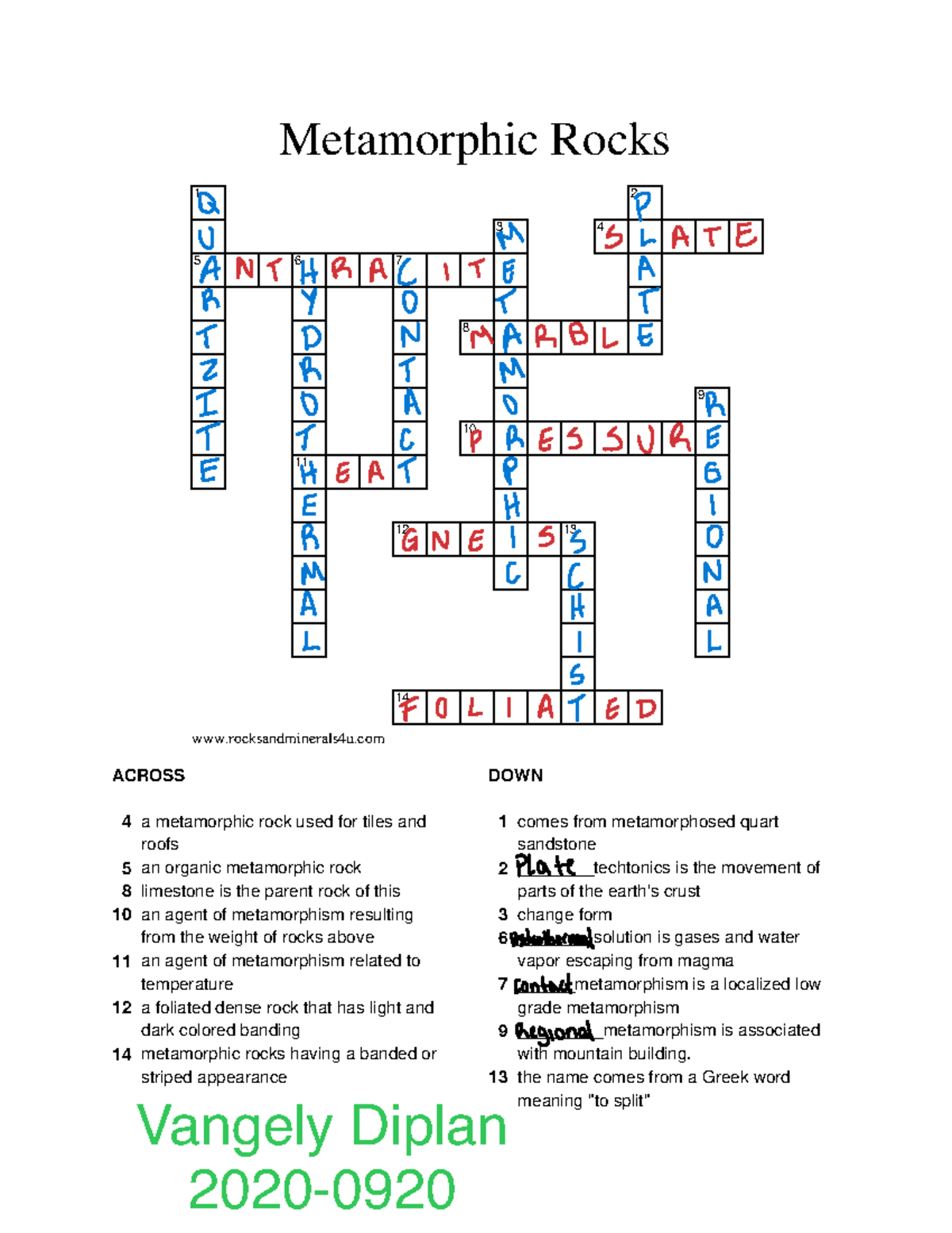Practica III - Metamorphic Rocks Crossword Answers - Studocu