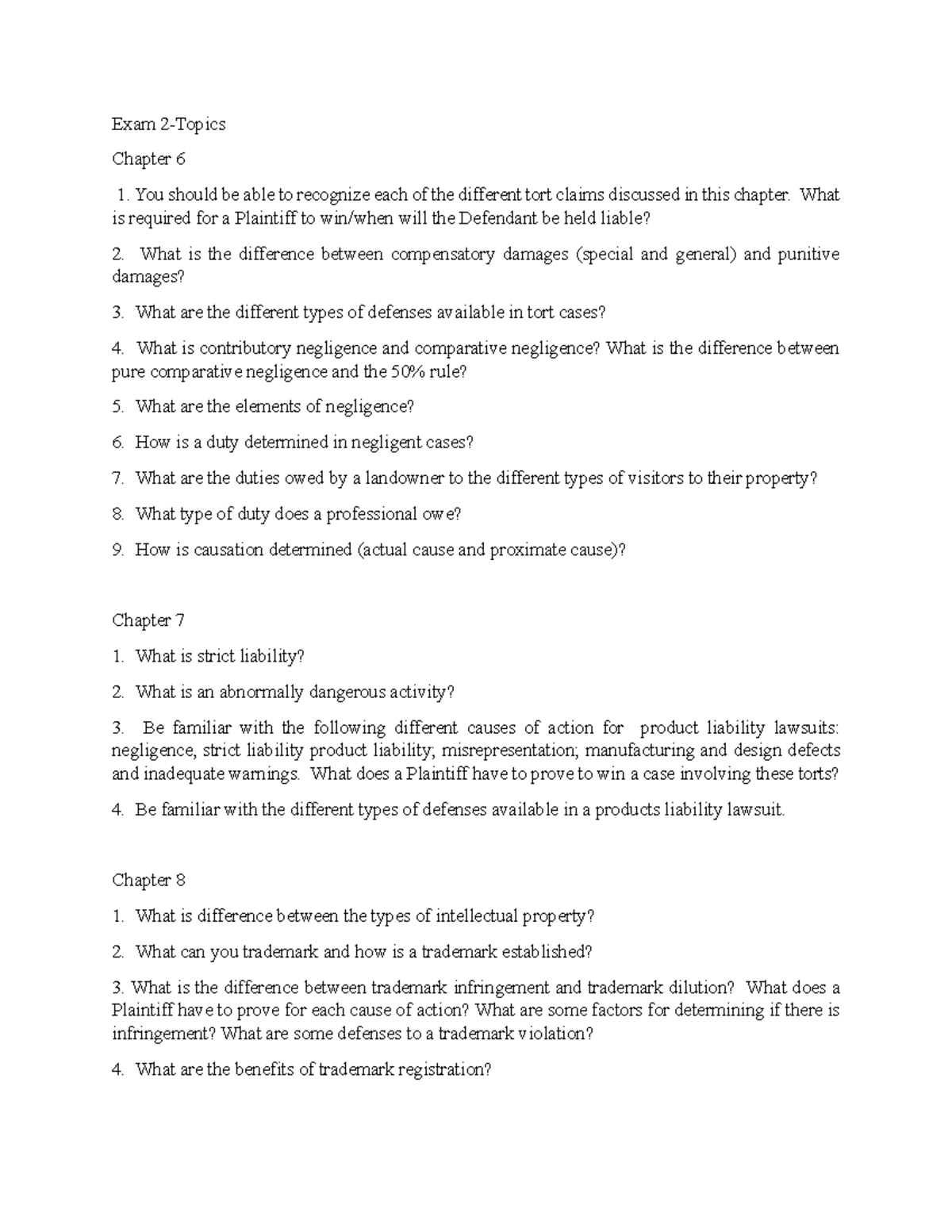 Exam 2 Study Guide: Tort Law & Intellectual Property Concepts - Studocu