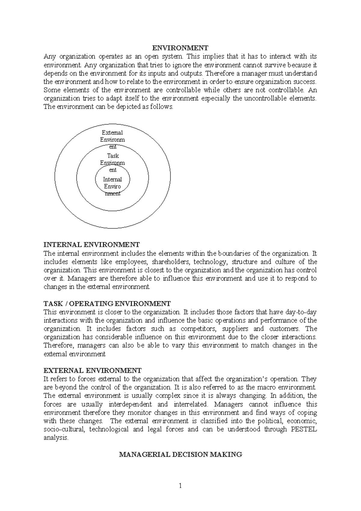 BCOM 103 Notes 2 - Understanding the Environment & Decision Making ...