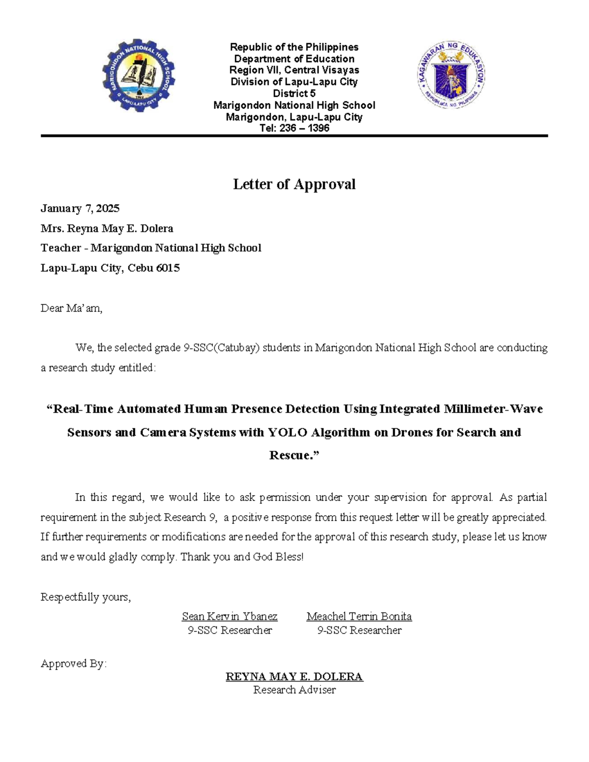 Research 9: Letter of Approval for Automated Human Presence Detection ...