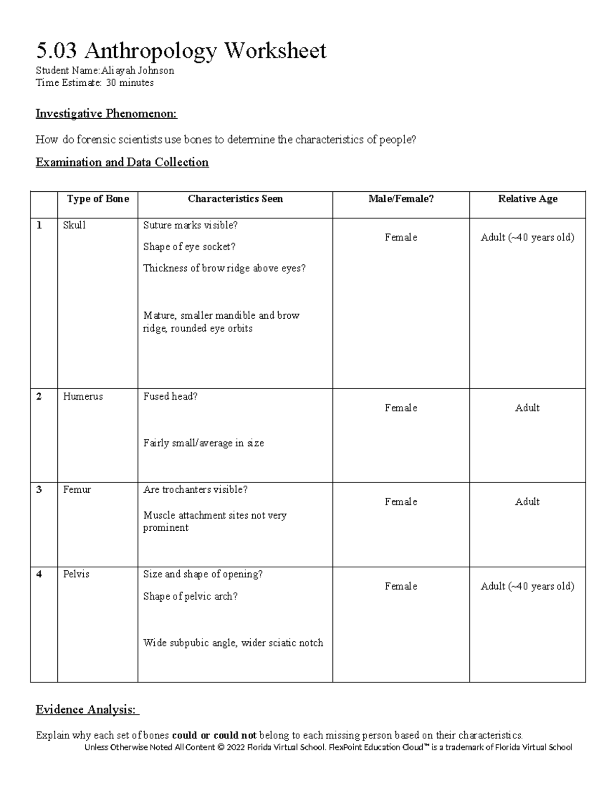 5.03 Anthropology Worksheet: Forensic Science & Bone Analysis - Studocu