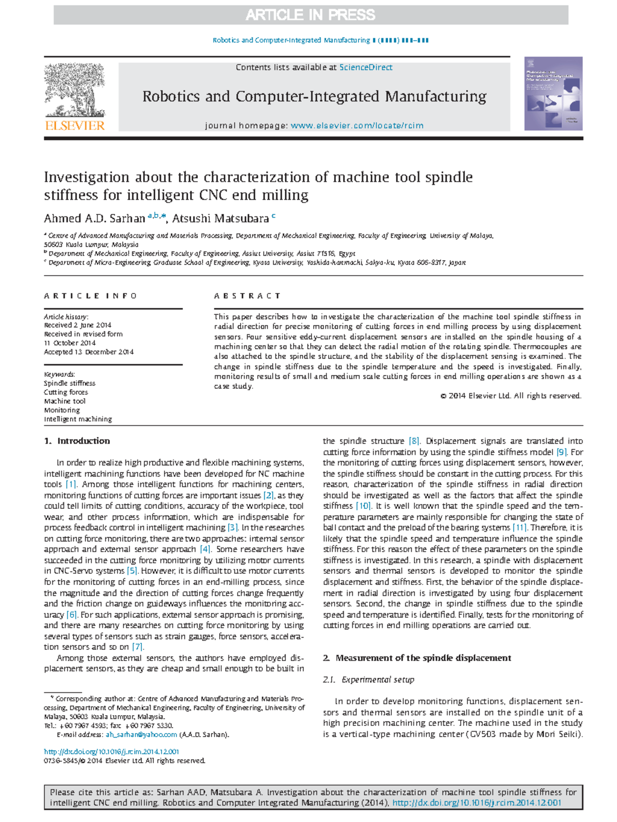 Sarhan 2015 - Investigation about the characterization of machine tool ...