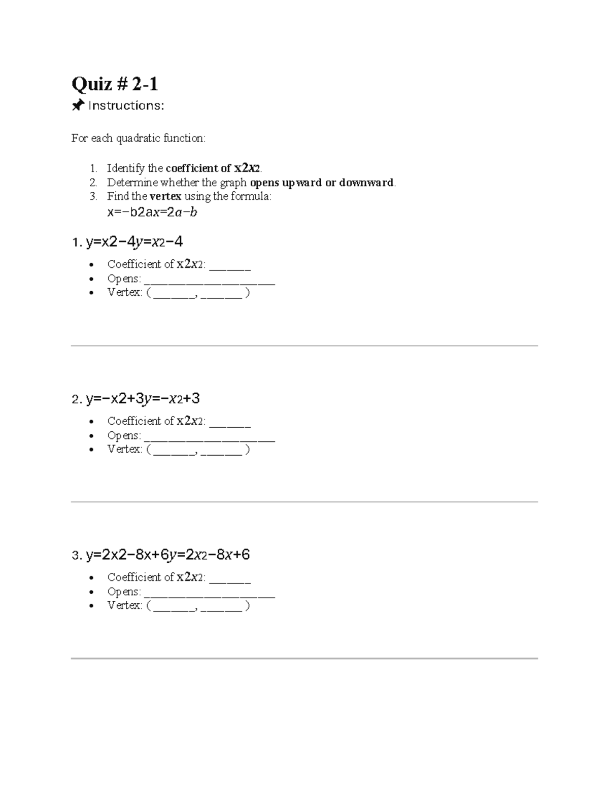 Quiz Instructions for Analyzing Quadratic Functions (MATH 101) - Studocu