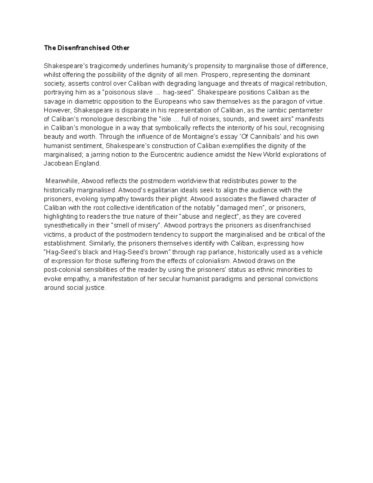 The Disenfranchised Other: A Study of Marginalization in Shakespeare ...