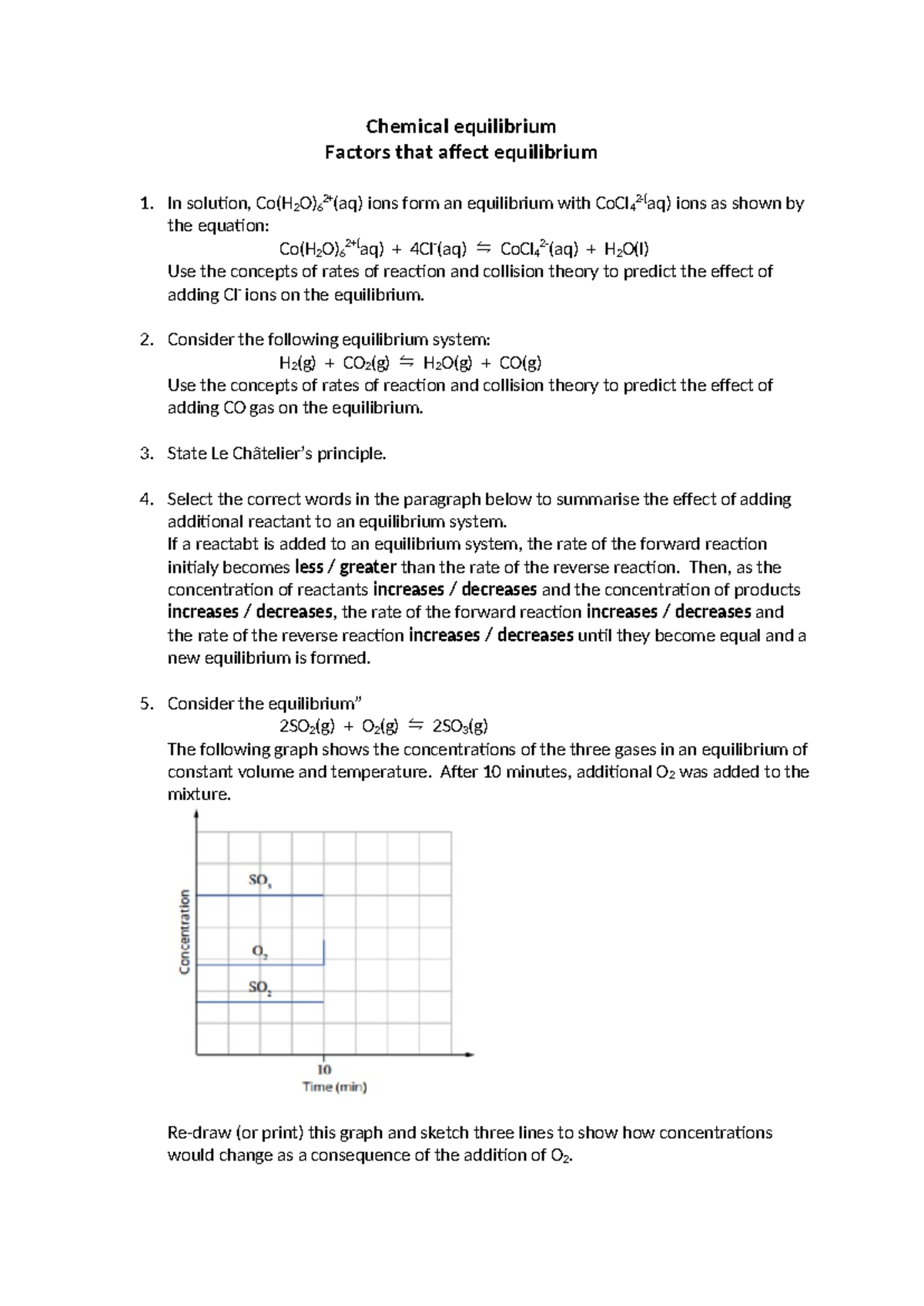 2 Factors that affect equilibrium - Chemical equilibrium Factors that ...