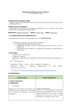 Repleksyon SA FPL - Reflection paper in Filipino - REPLEKSYON Ni ...