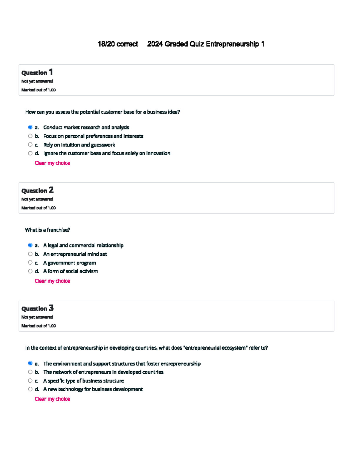 Entrepreneurship 1 - Graded Quiz Overview for Unit 4 - Studocu