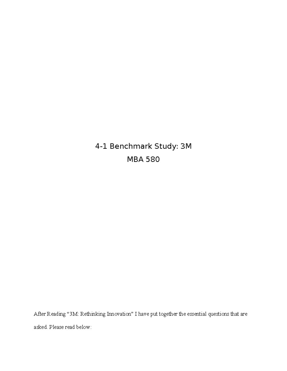 3M MBA 580 Benchmark Study: Innovation Strategies and Management ...