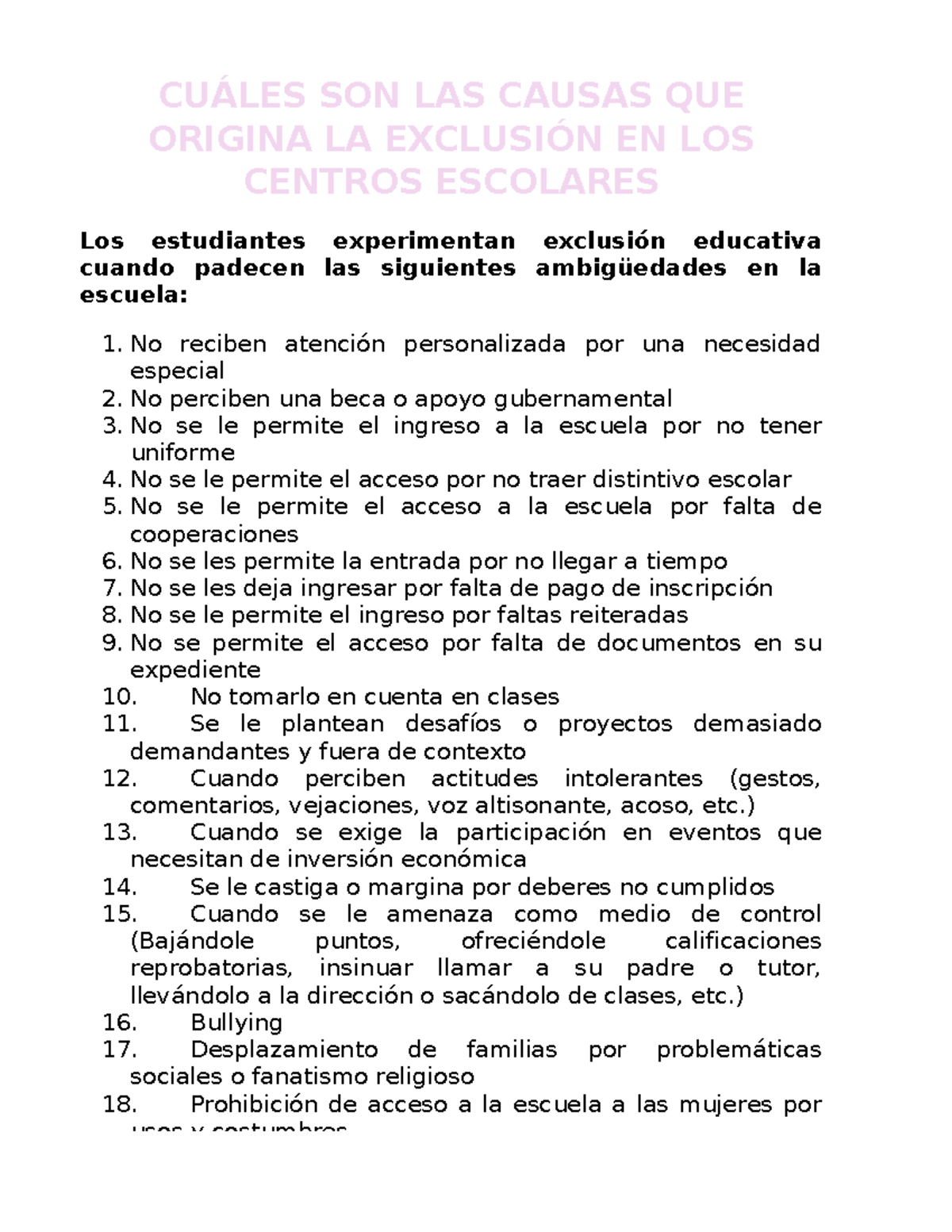 Causas de la Exclusión Educativa en Centros Escolares: Análisis y ...