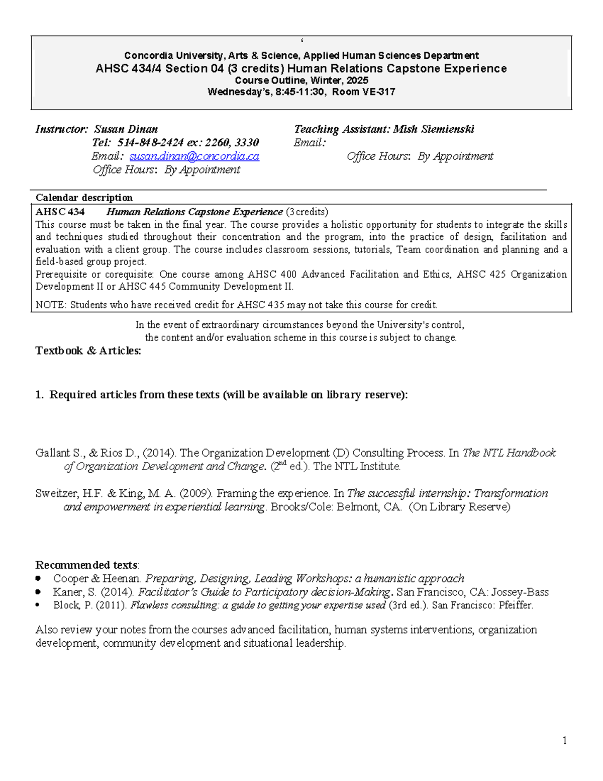 AHSC 434 Human Relations Capstone Experience Course Outline - Winter ...