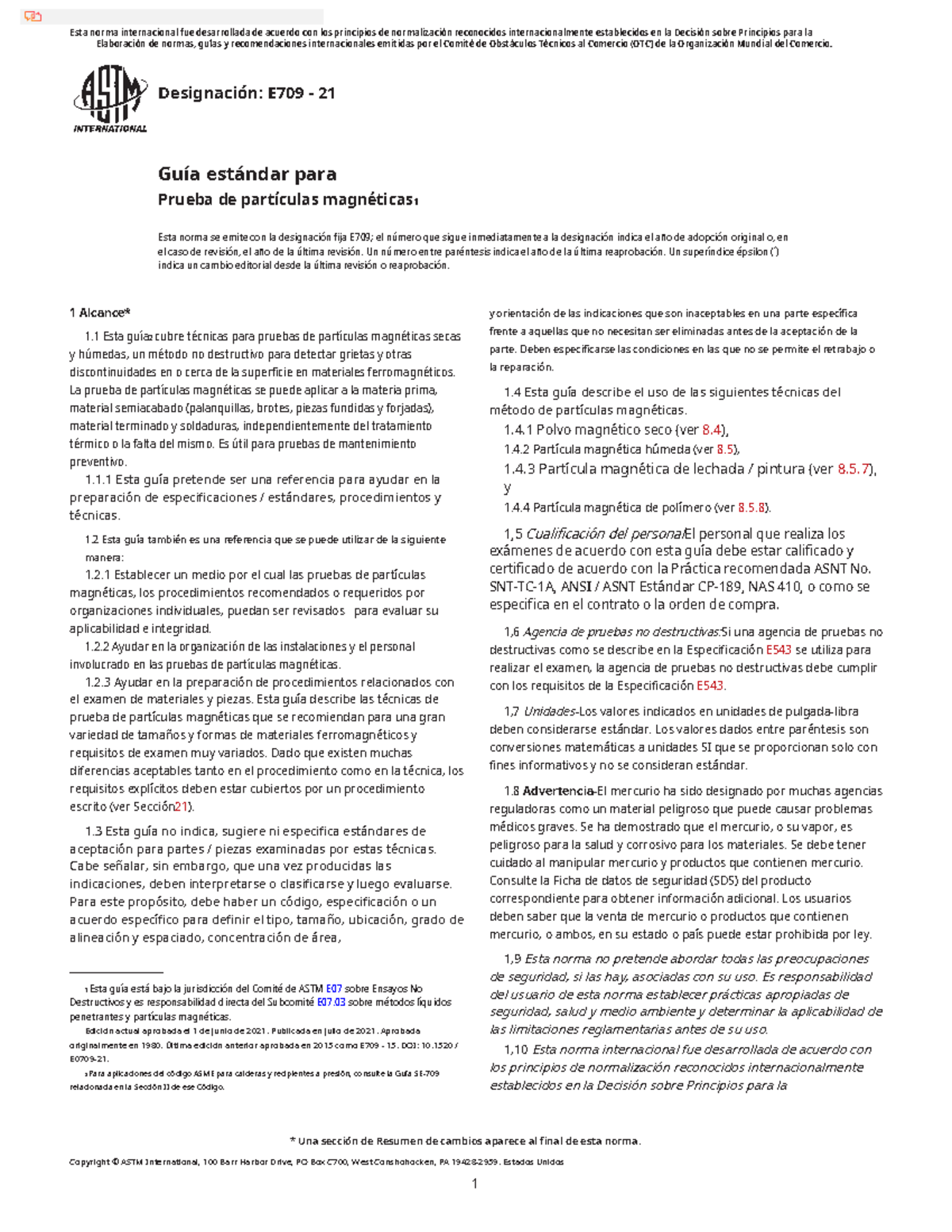 Guía Estándar ASTM E709-21 para Pruebas de Partículas Magnéticas - Studocu