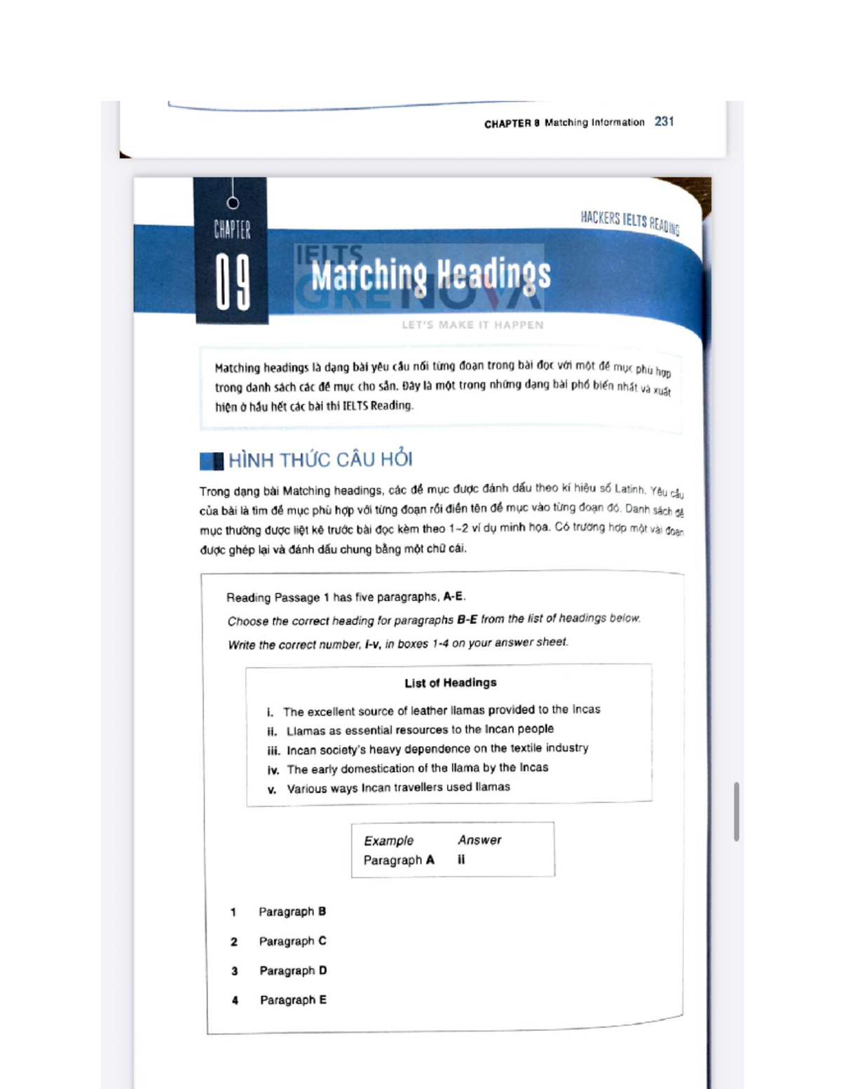 CHAPTER 8 IELTS Reading: Matching Headings Practice - Studocu