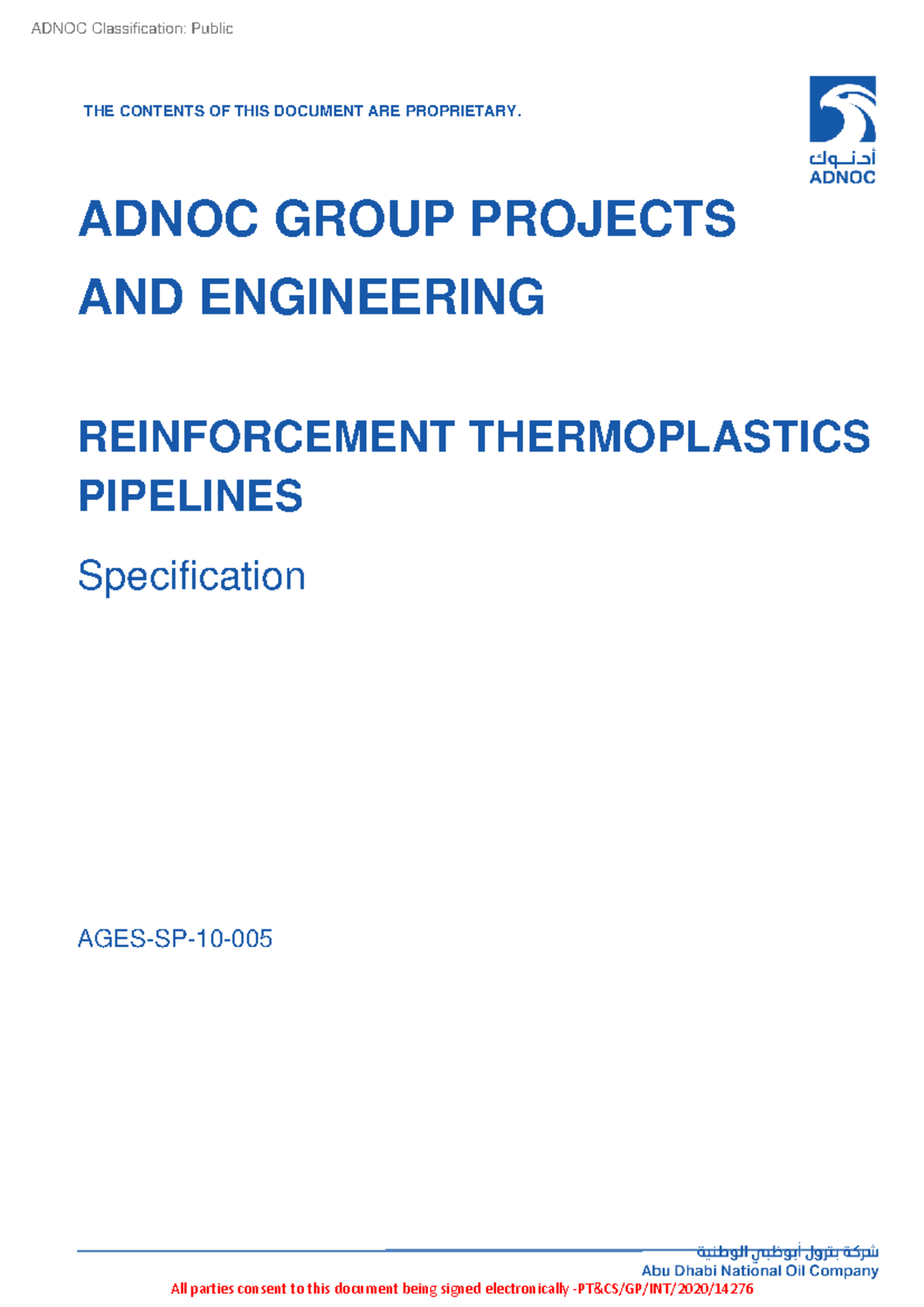ADNOC Specification for Reinforcement Thermoplastic Pipelines - Studocu