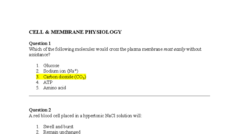 CELL MEMBRANE PHYSIOLOGY & SIGNALING NEUROPHYSIOLOGY Quiz - Advanced ...